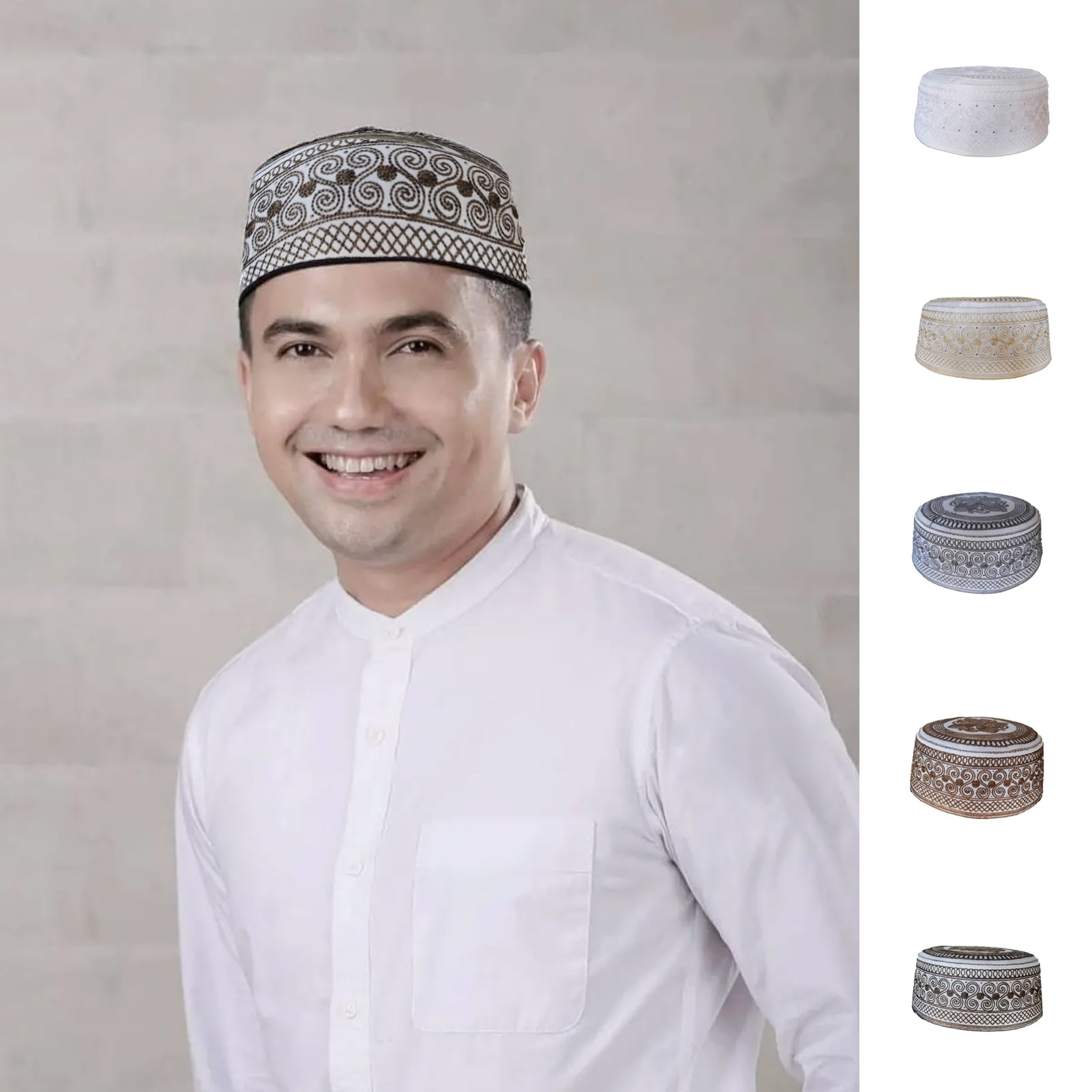 Clinaoy Men Hat Vintage Ethnic Flat Top Round Embroidery Head ...