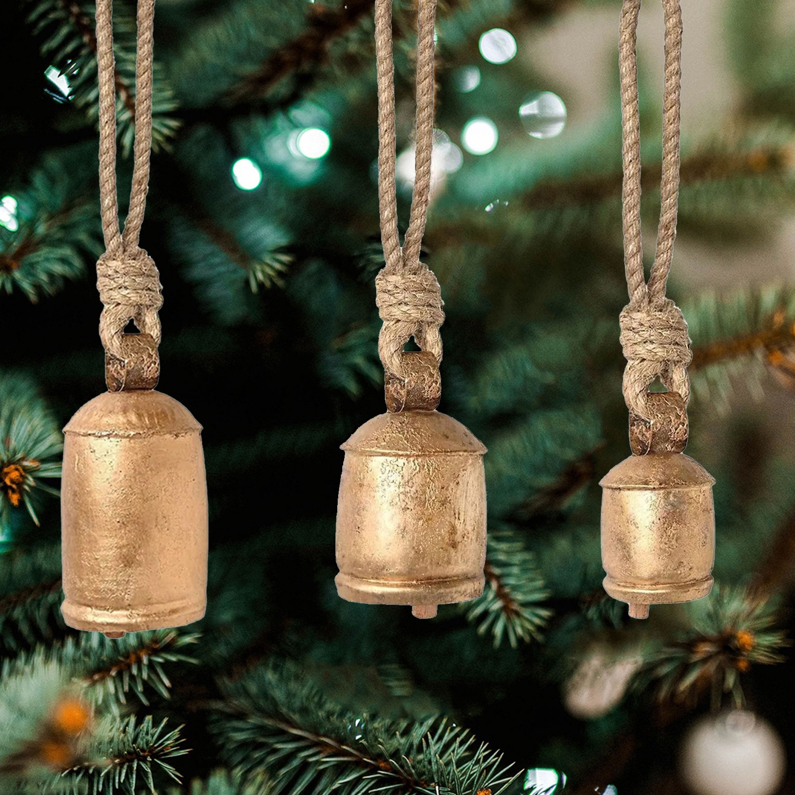 Clinaoy Metal Vintage Bells with Jute Hanging Rope Decorative Cow Bell ...