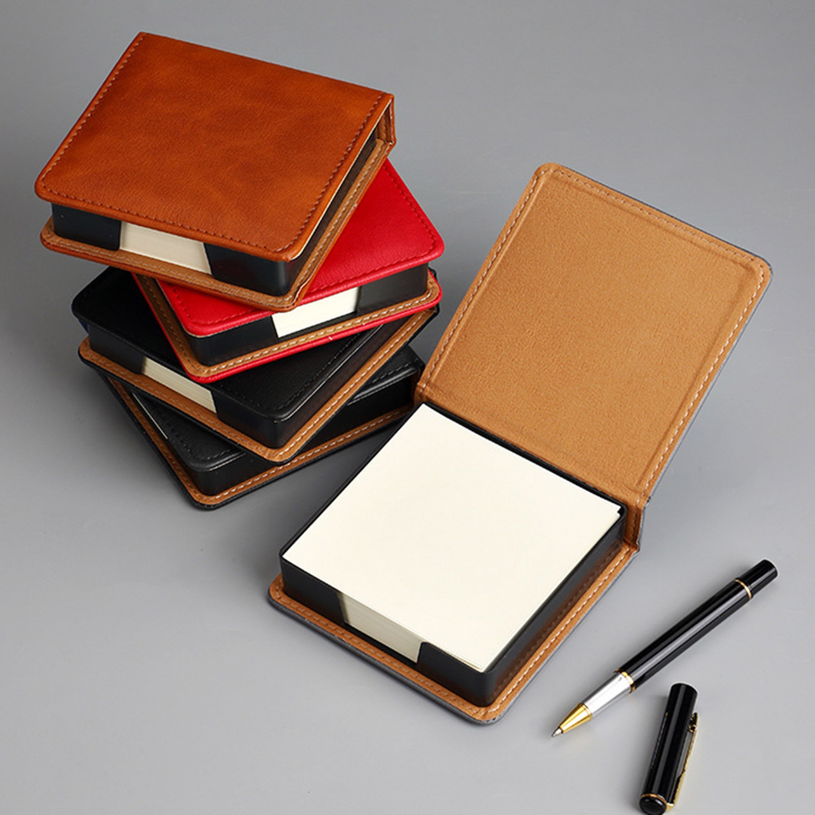 Clinaoy Note Box 180 Sheets Holder with Lid Cover Imitation Leather ...
