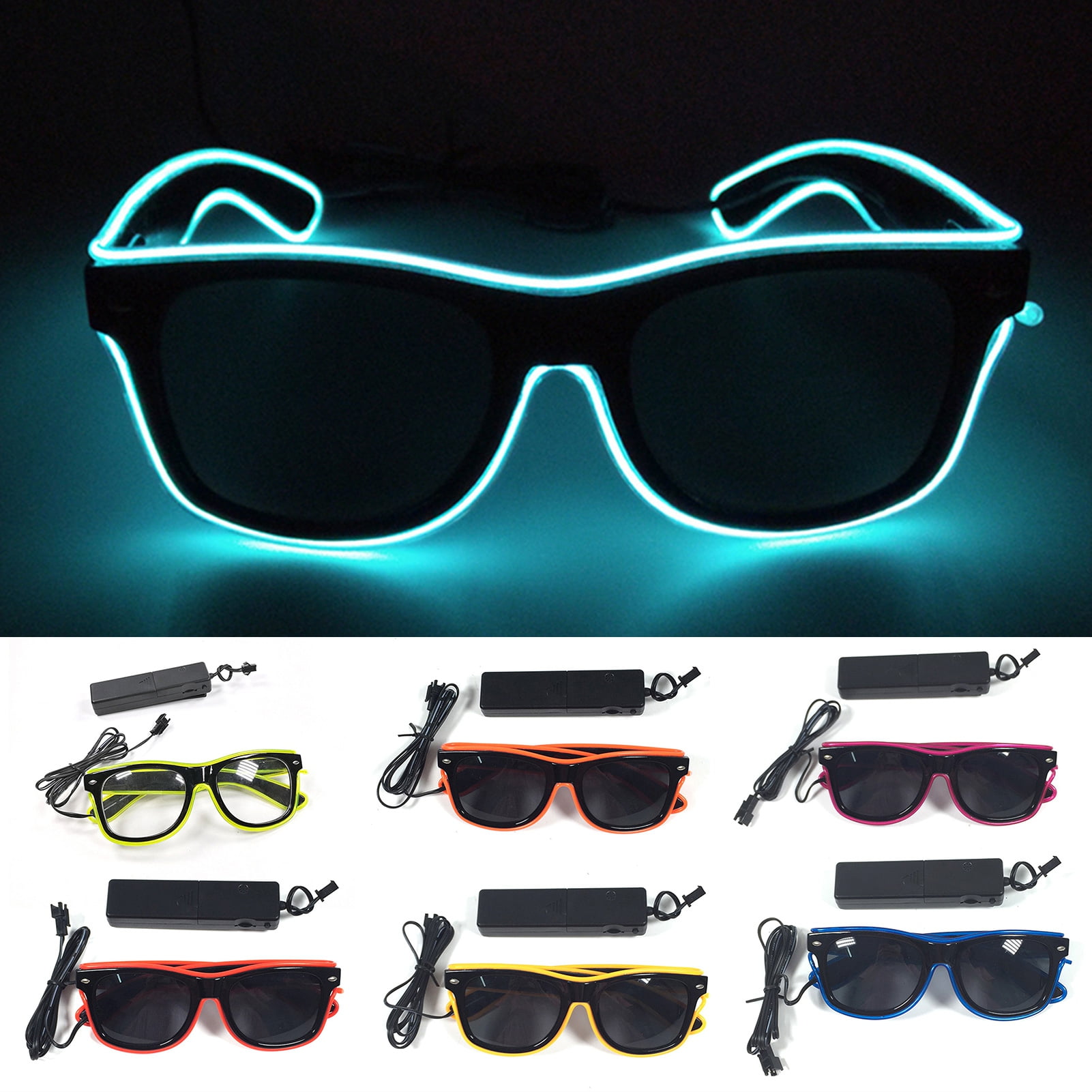 Clinaoy Party Sunglasses Light Up LED Unisex Wire Neon Glow in The Dark ...