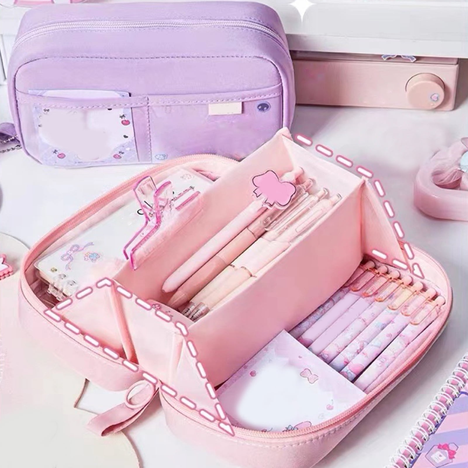 Clinaoy Pencil Case Multi-layer Storage Large Opening Design Pen Slots ...