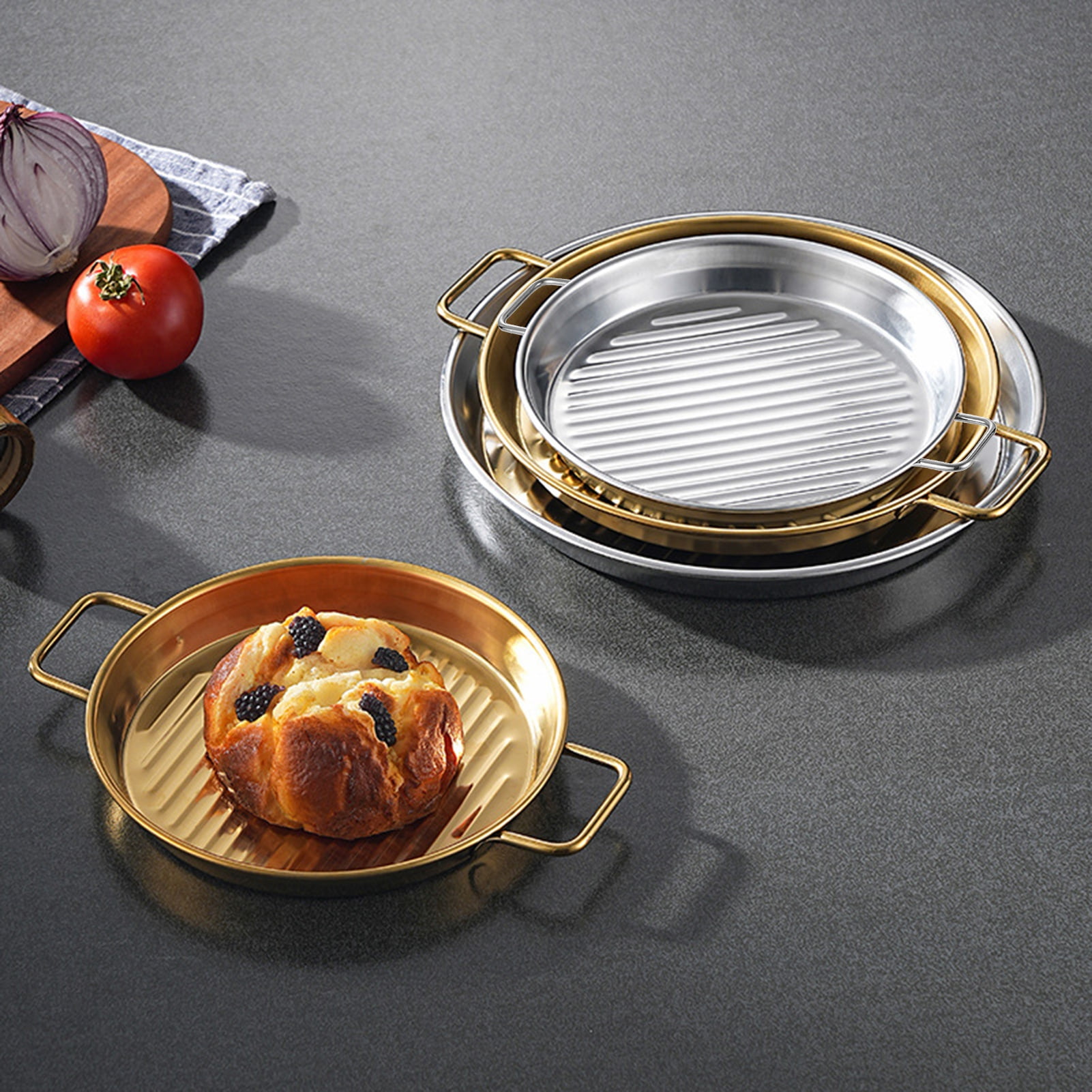 Clinaoy Pizza Pan Double Handle Grooved Design High Temperature ...