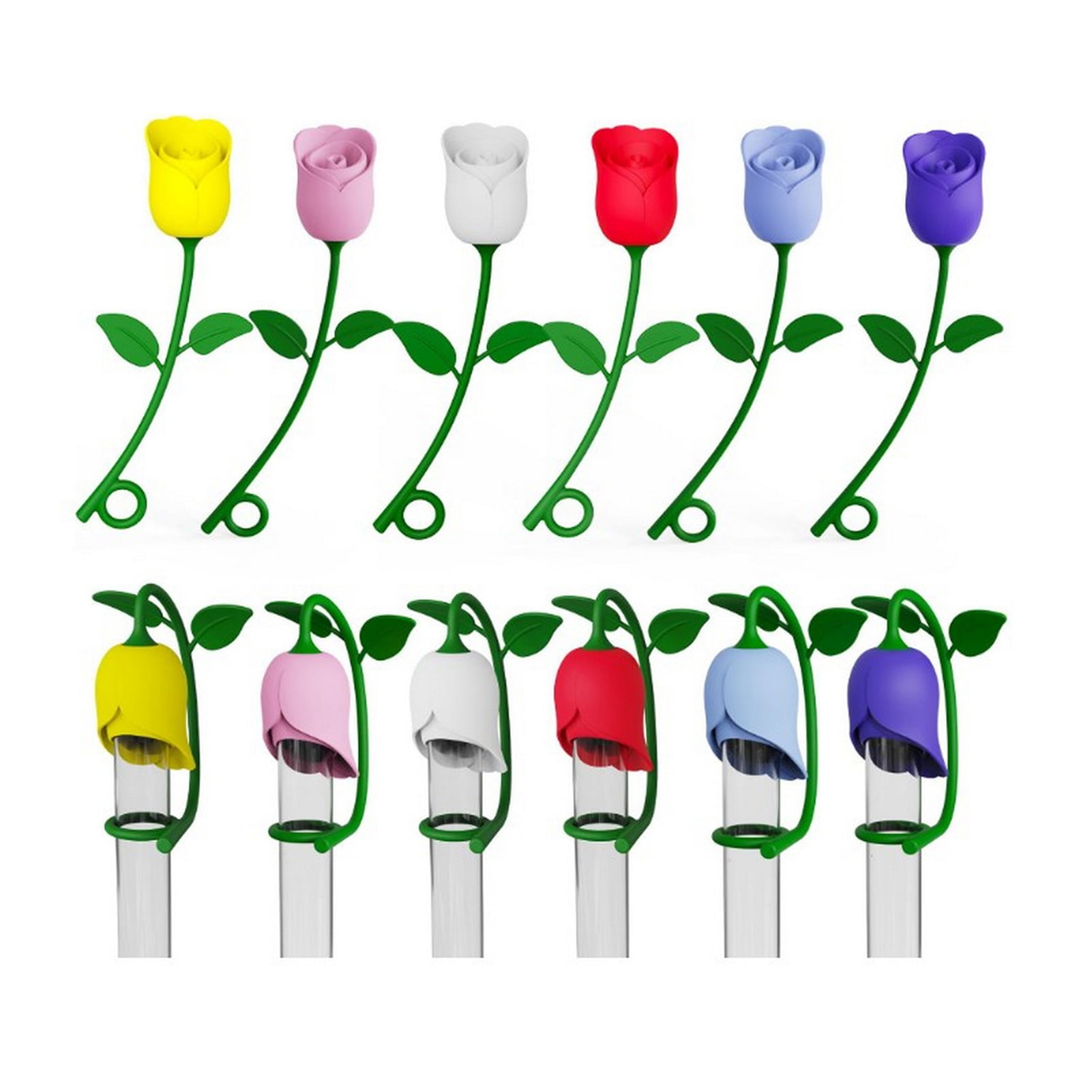 Clinaoy Rose Flower Straw Cover BPA Free Silicone Reusable Dust-proof ...