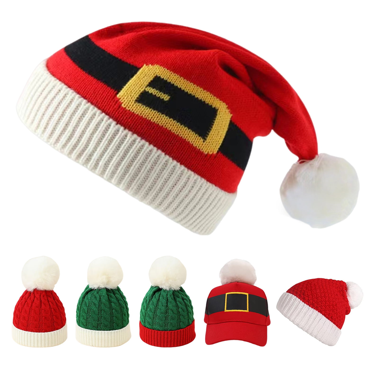 Clinaoy Santa Hat with Pompom Women Men Christmas Beanie Hat Peaked Cap ...