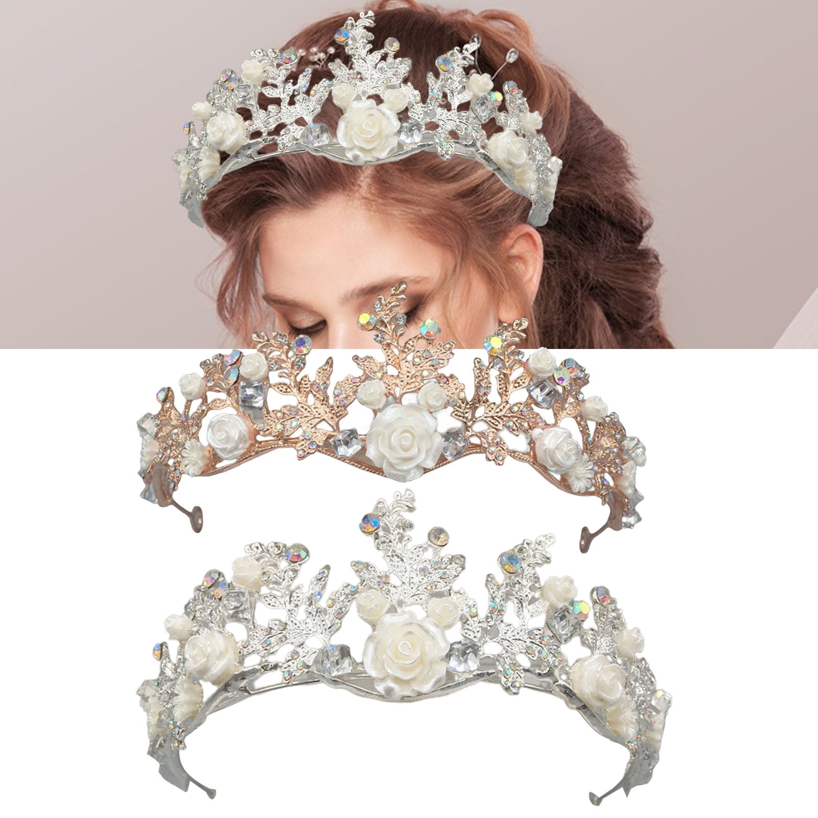 Clinaoy Shiny Rhinestones Noble Elegant Wedding Crown Delicate Flower ...