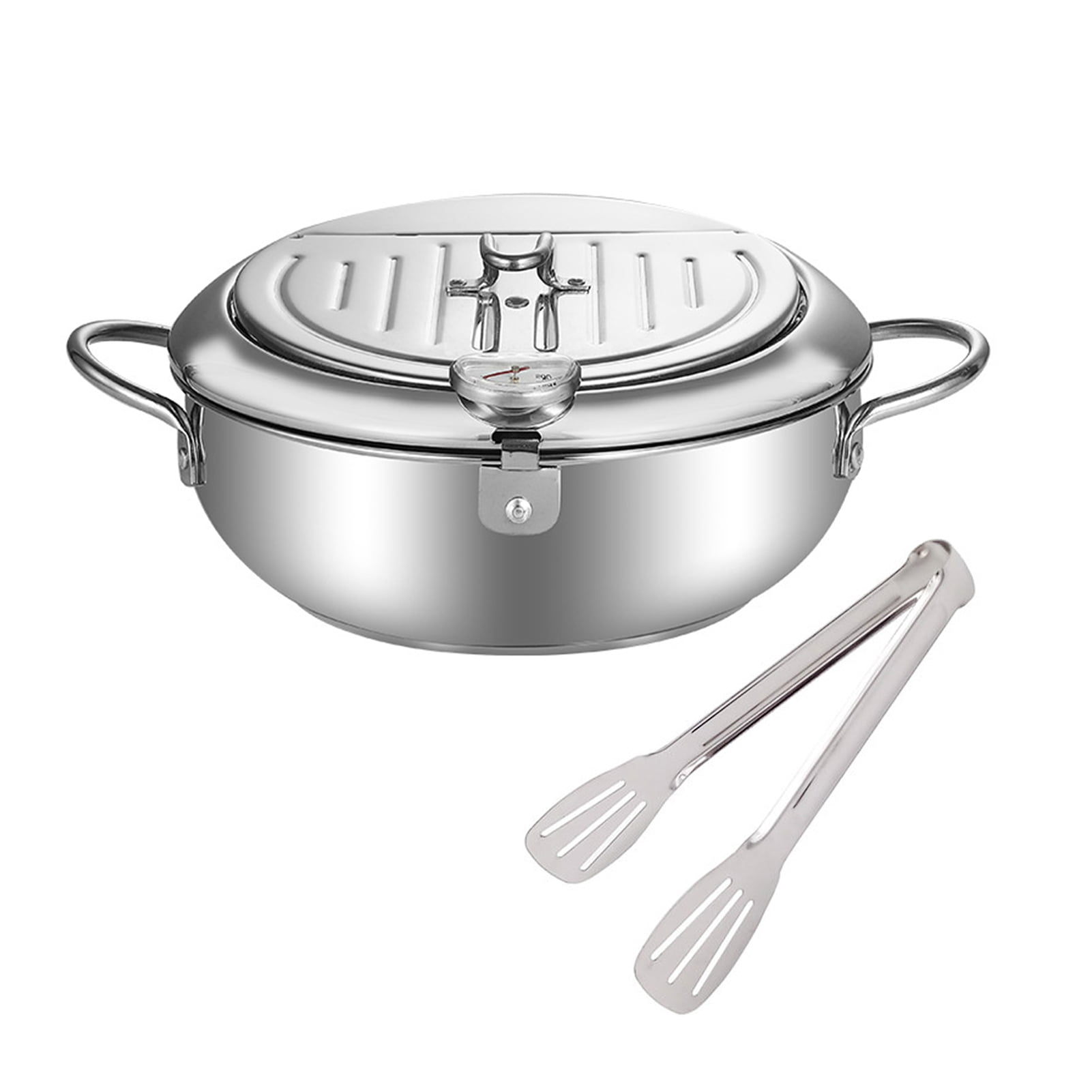 Clinaoy Stainless Steel Deep Fryer with Thermometer Lid Food Clip Oil ...