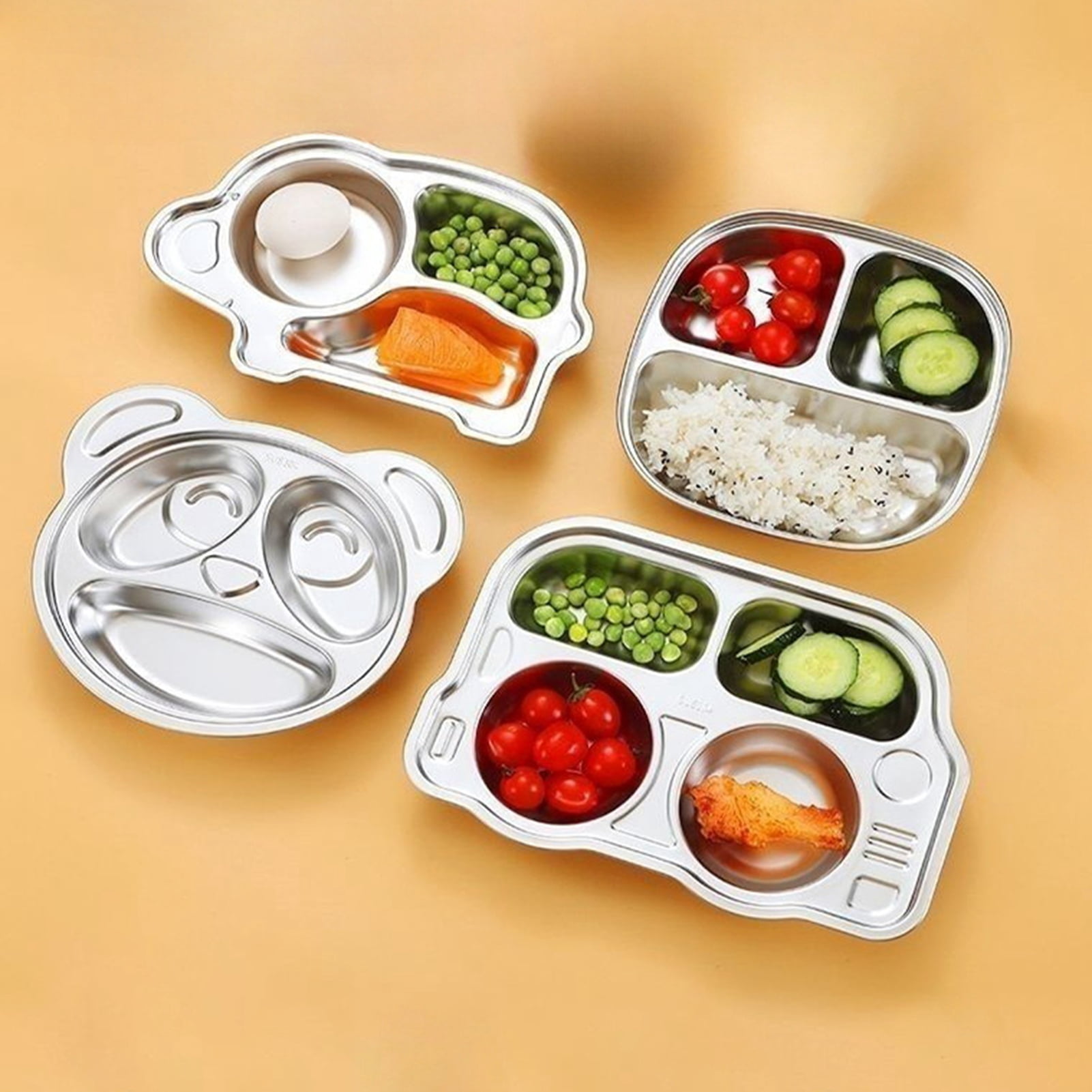 Clinaoy Stainless Steel Dinner Plate for Kids Cartoon Design Divided ...