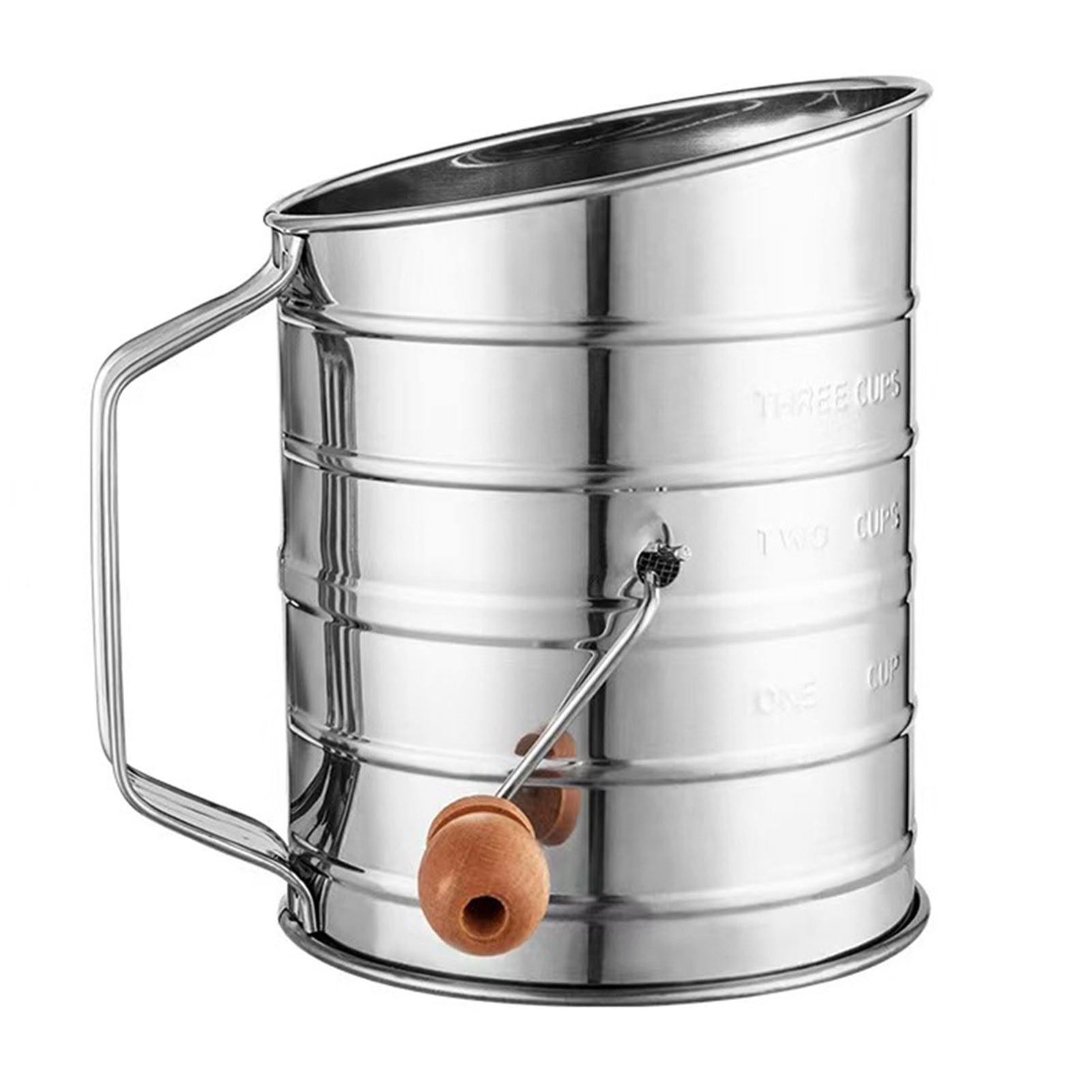 Clinaoy Stainless Steel Flour Sifter 3 Cup Fine Mesh Rotary Baking ...