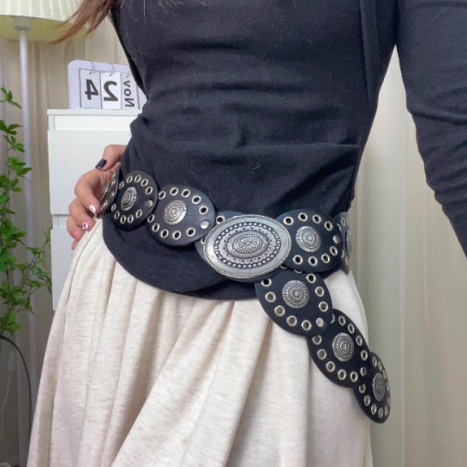 Clinaoy Women Belt Round Buckle Wide Eyelets Faux Leather Adjustable ...