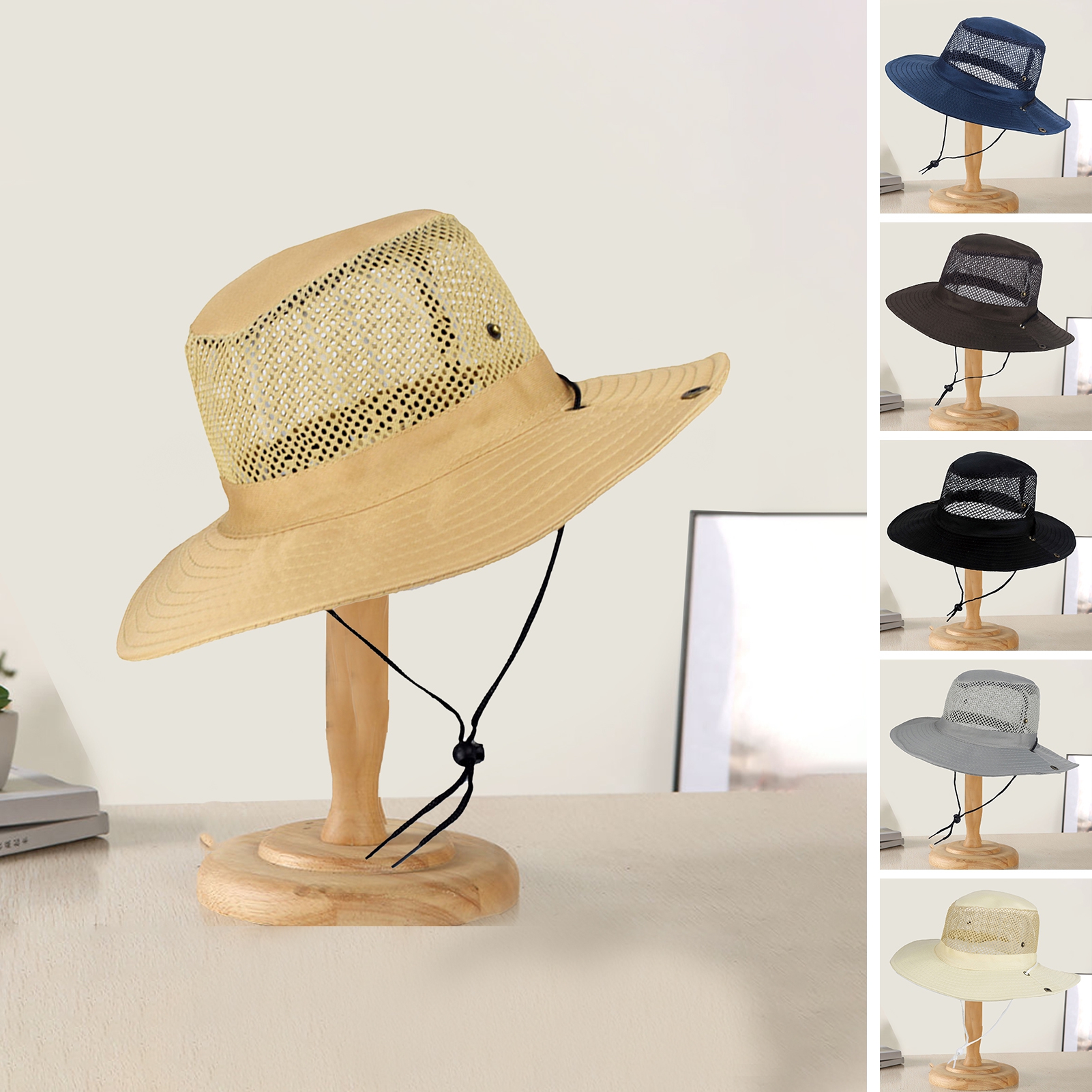 Clinaoy Women Fisherman Hat Hollow Out Breathable Wide Brim Windproof ...