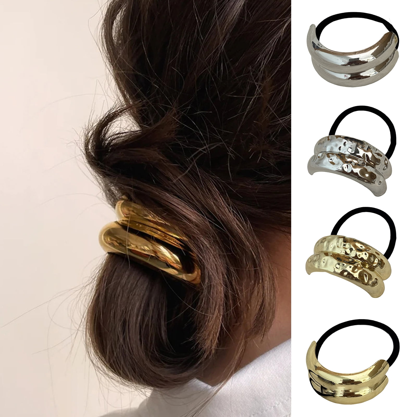 Clinaoy Women Headband Geometric Metal Decor High Elastic Hair Tie ...