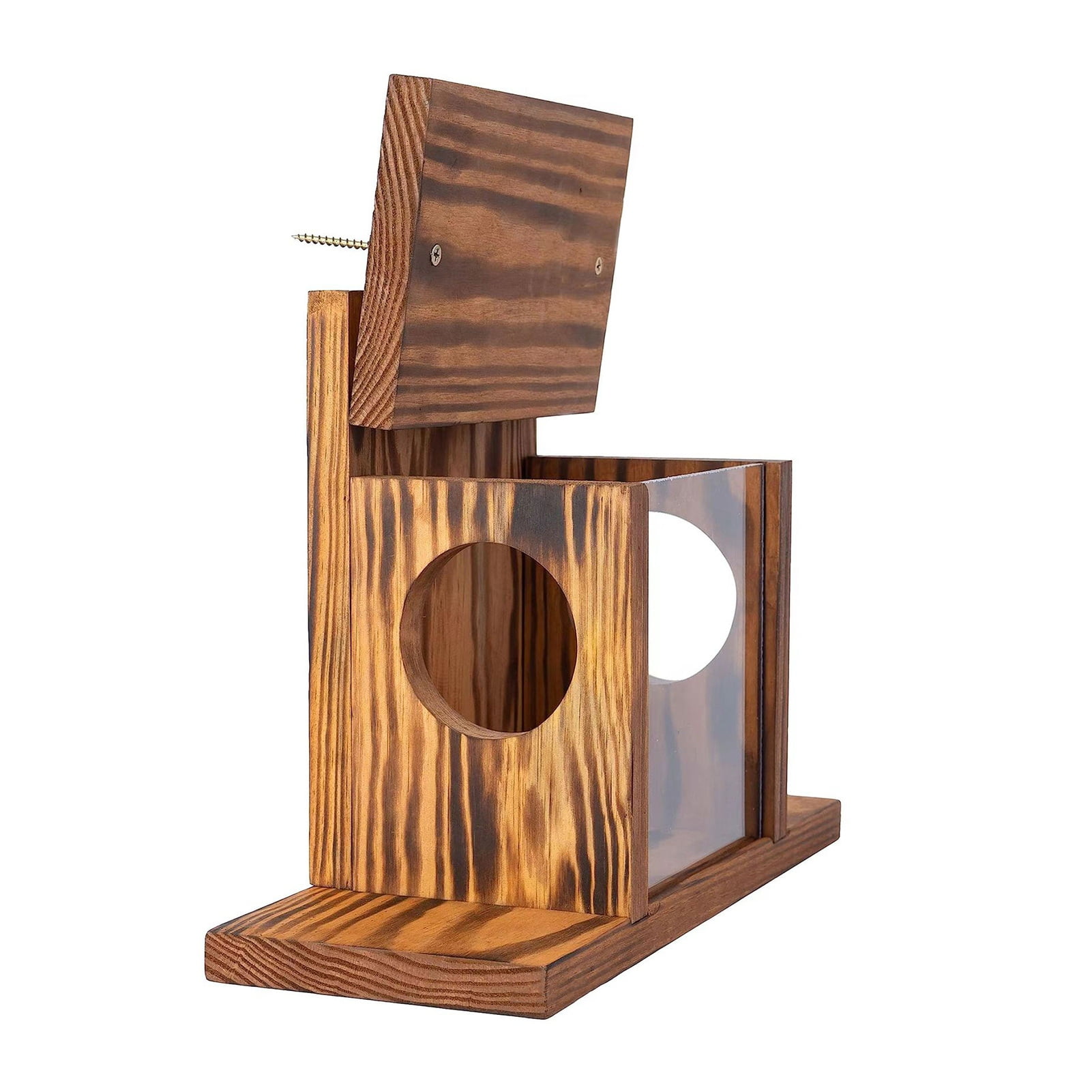 Clinaoy Wood Squirrel Feeder Box Large Pine Chipmunk Feeder House ...