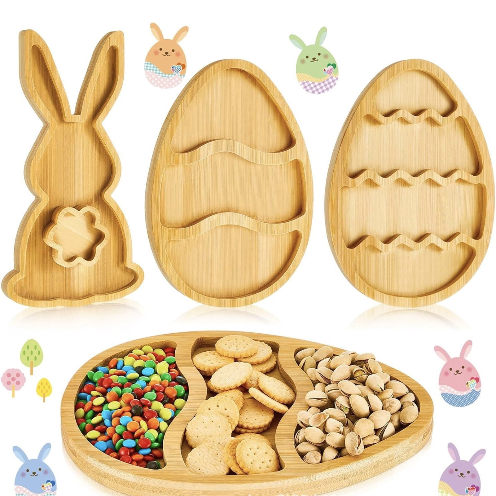 Clinaoy Wooden Pallet Candies Nuts Fruits Serving Tray Rabbit Oval ...