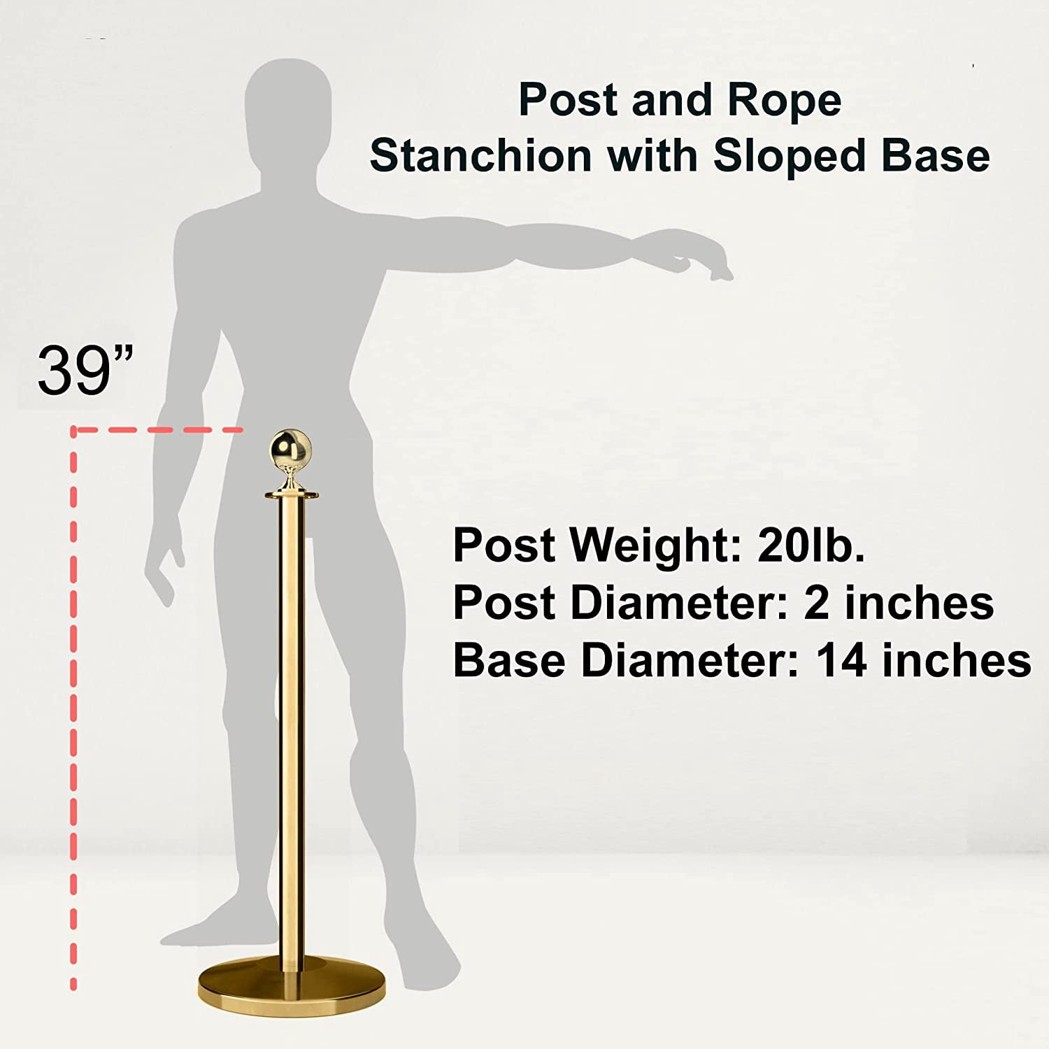 Cline Post and Rope Stanchion, Sloped Base, (Polished Stainless Steel ...