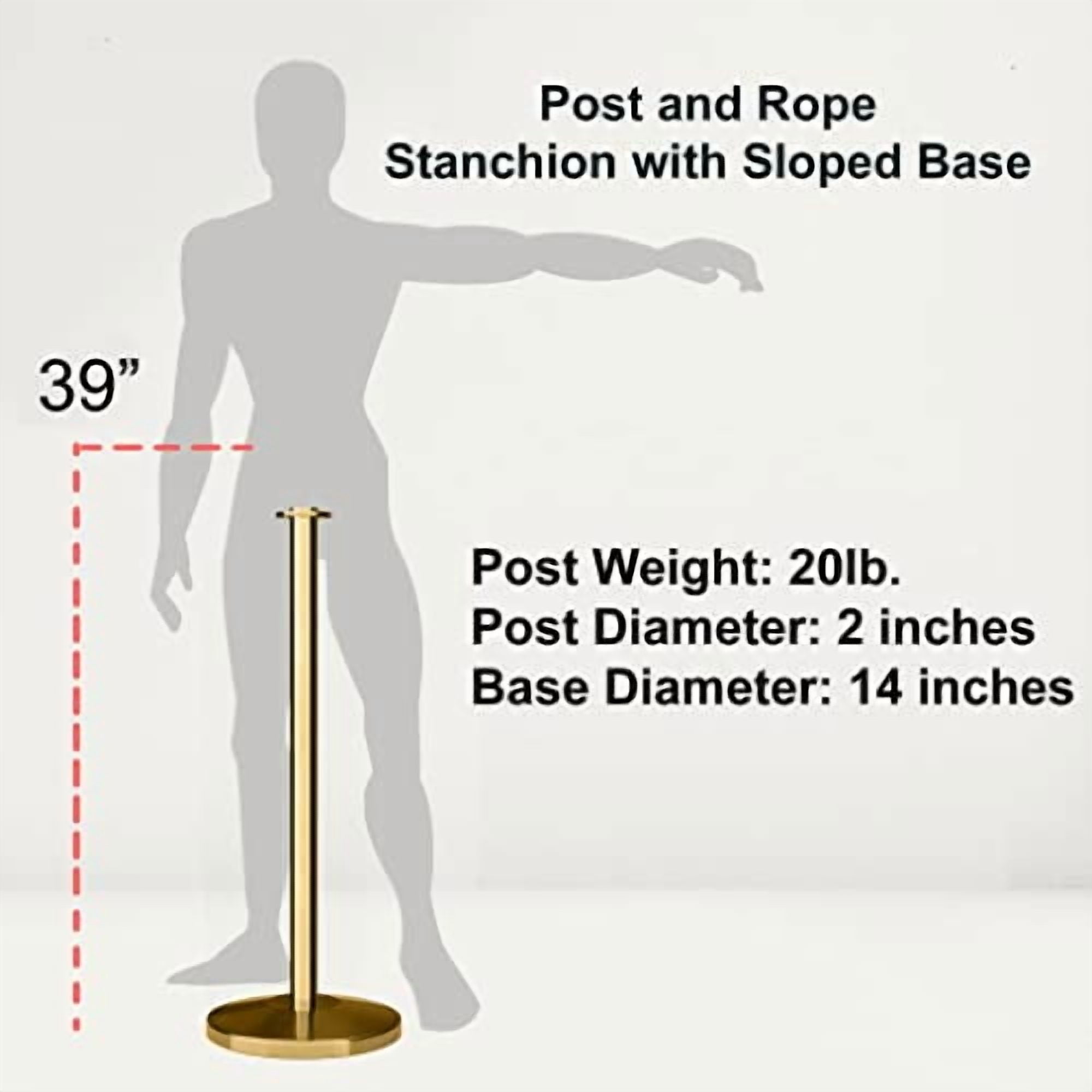 Cline Post and Rope Stanchion, Sloped Base, (Satin Brass Post, Flat Top ...