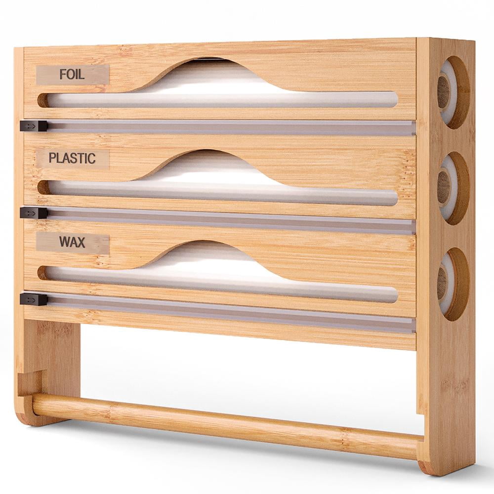 Cling Film and Foil Dispenser, Wall-Mounted Cutter Organizer, 4 in 1 ...