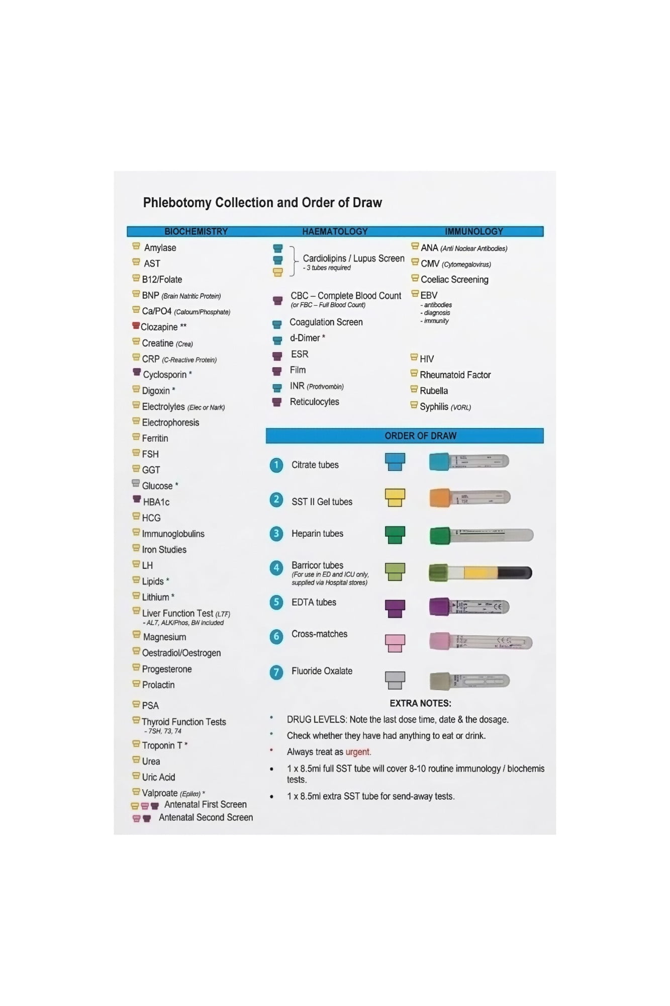 Clinical Phlebotomy Chart Metal Wall Art Blood Collection Order and ...