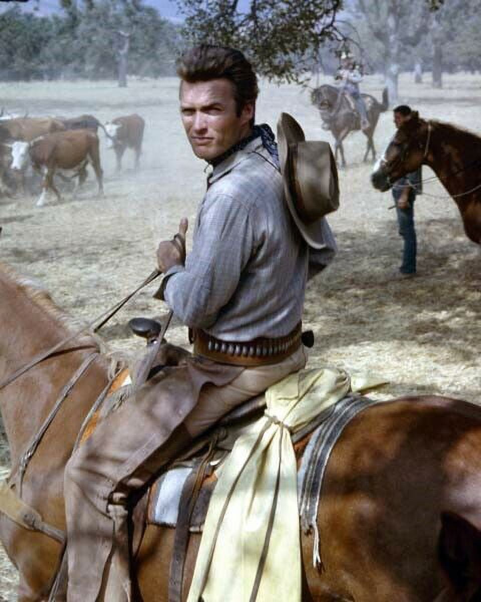 Clint Eastwood on his horse as Rowdy Yates in cattle drive Rawhide 8x10 ...