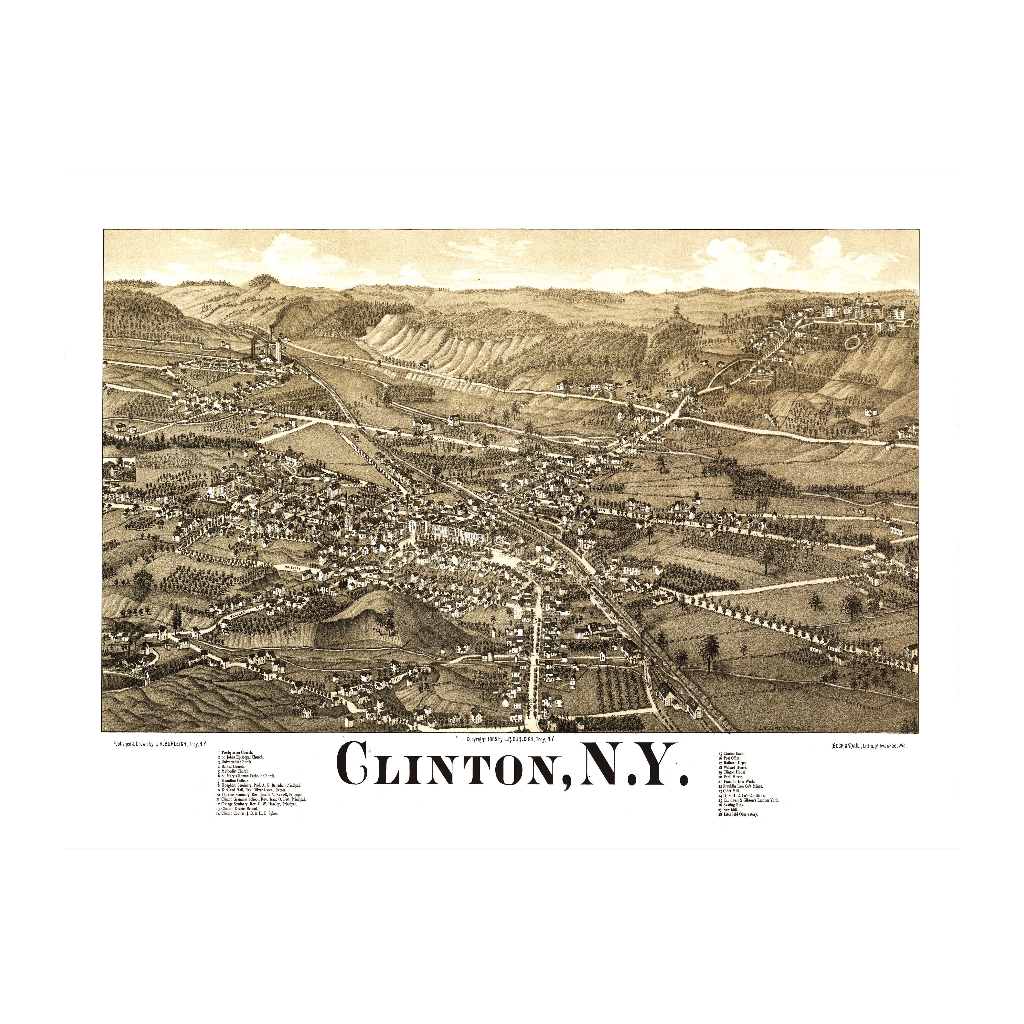 Clinton Art, 1885 Vintage Map of Clinton New York, NY History Wall ...