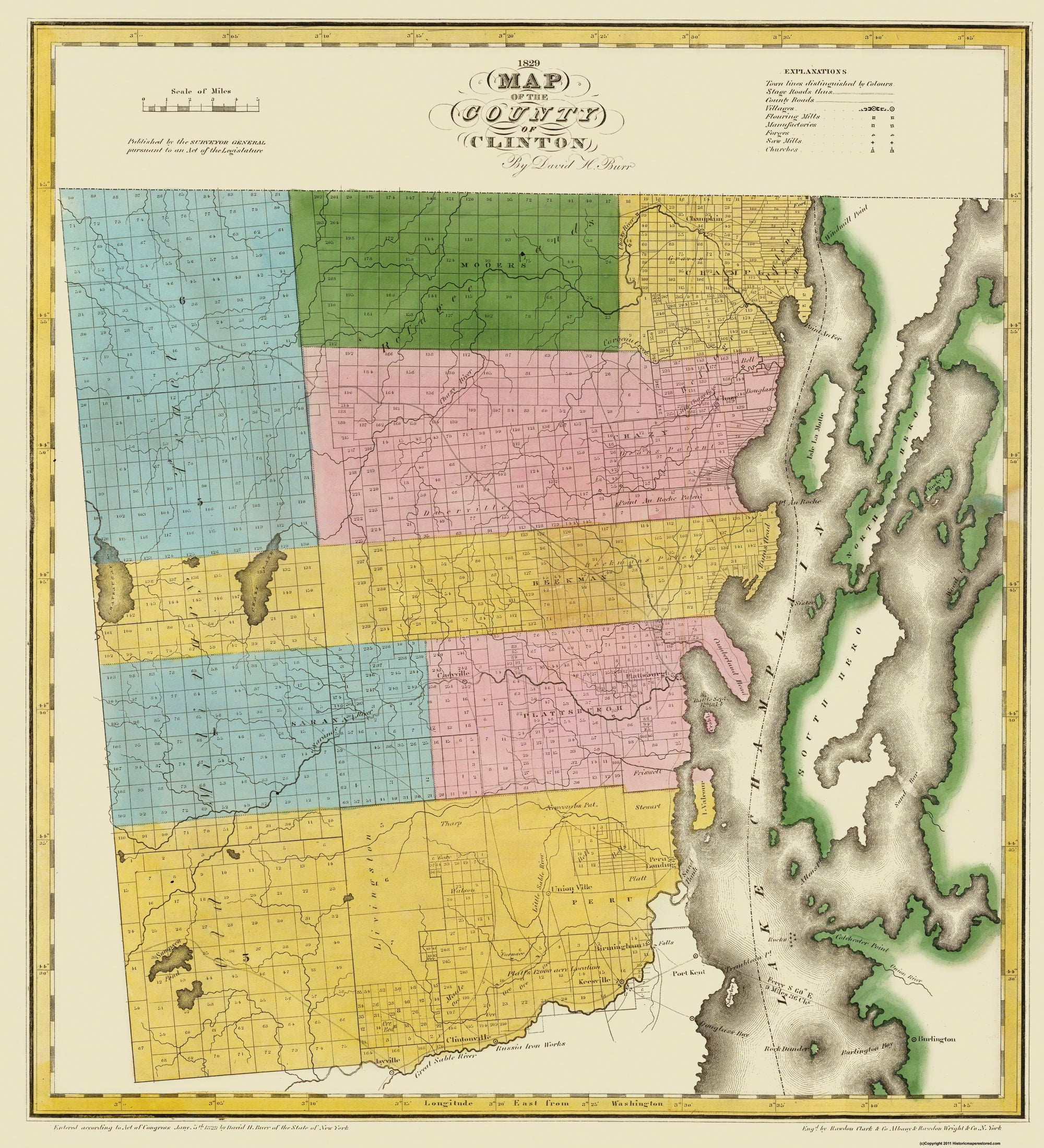 Historic County Map - Clinton County New York - Burr 1829 - 23 x 25.31 ...