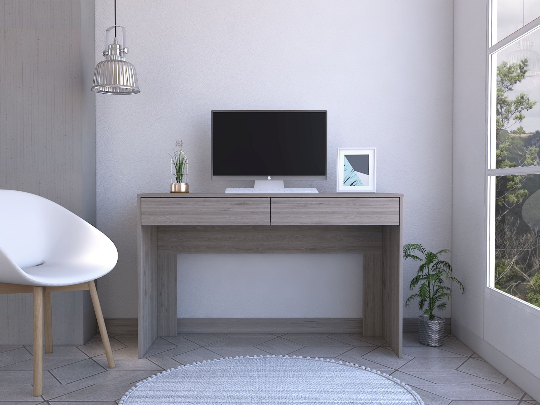 Clio Light Gray Computer Desk with Two Drawers - Walmart.com
