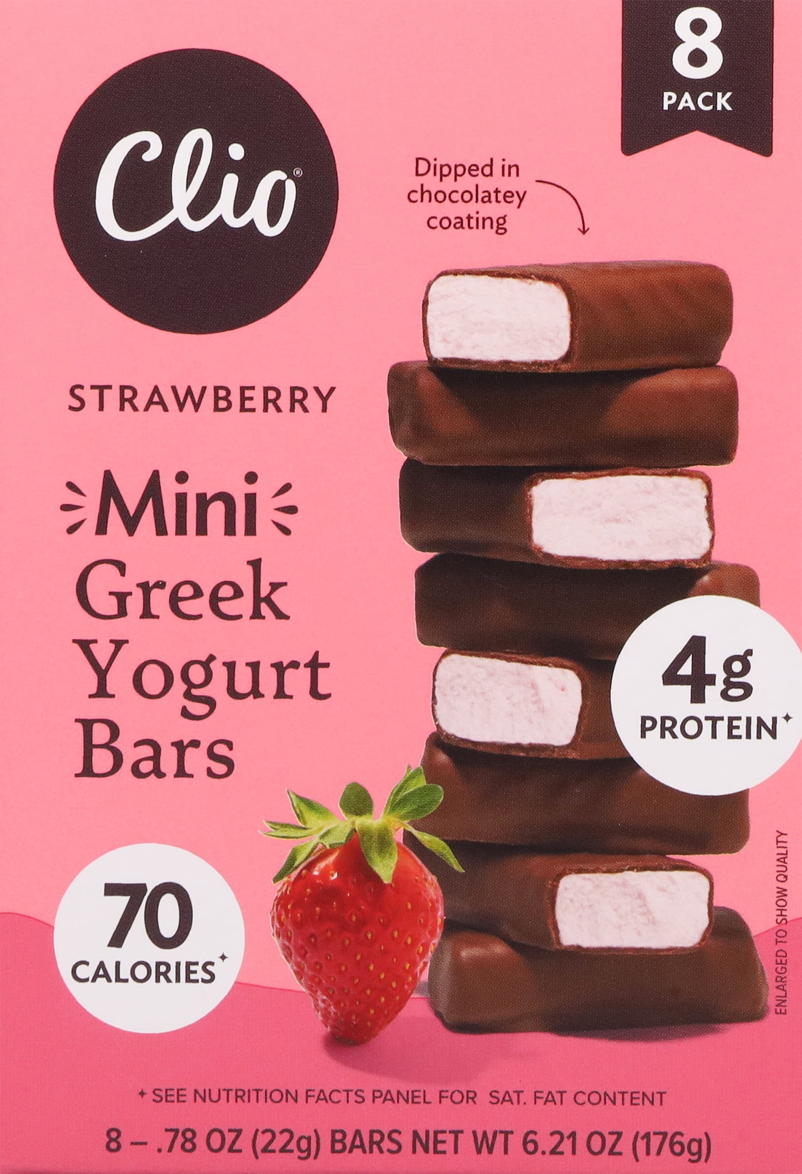 Clio Strawberry Greek Yogurt Mini Bar in Chocolatey Coating, 0.78 oz, 8 ...