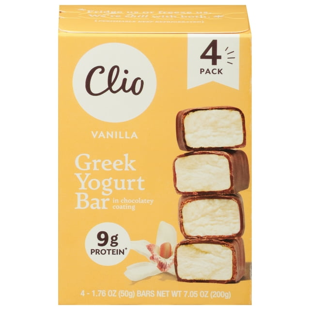 Clio Vanilla Greek Yogurt Bar in Chocolatey Coating, 1.76 oz, 4 Ct ...