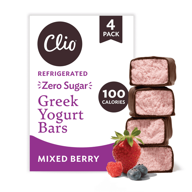 Clio Zero Sugar Mixed Berry Greek Yogurt Bar in Chocolatey Coating, 1. ...