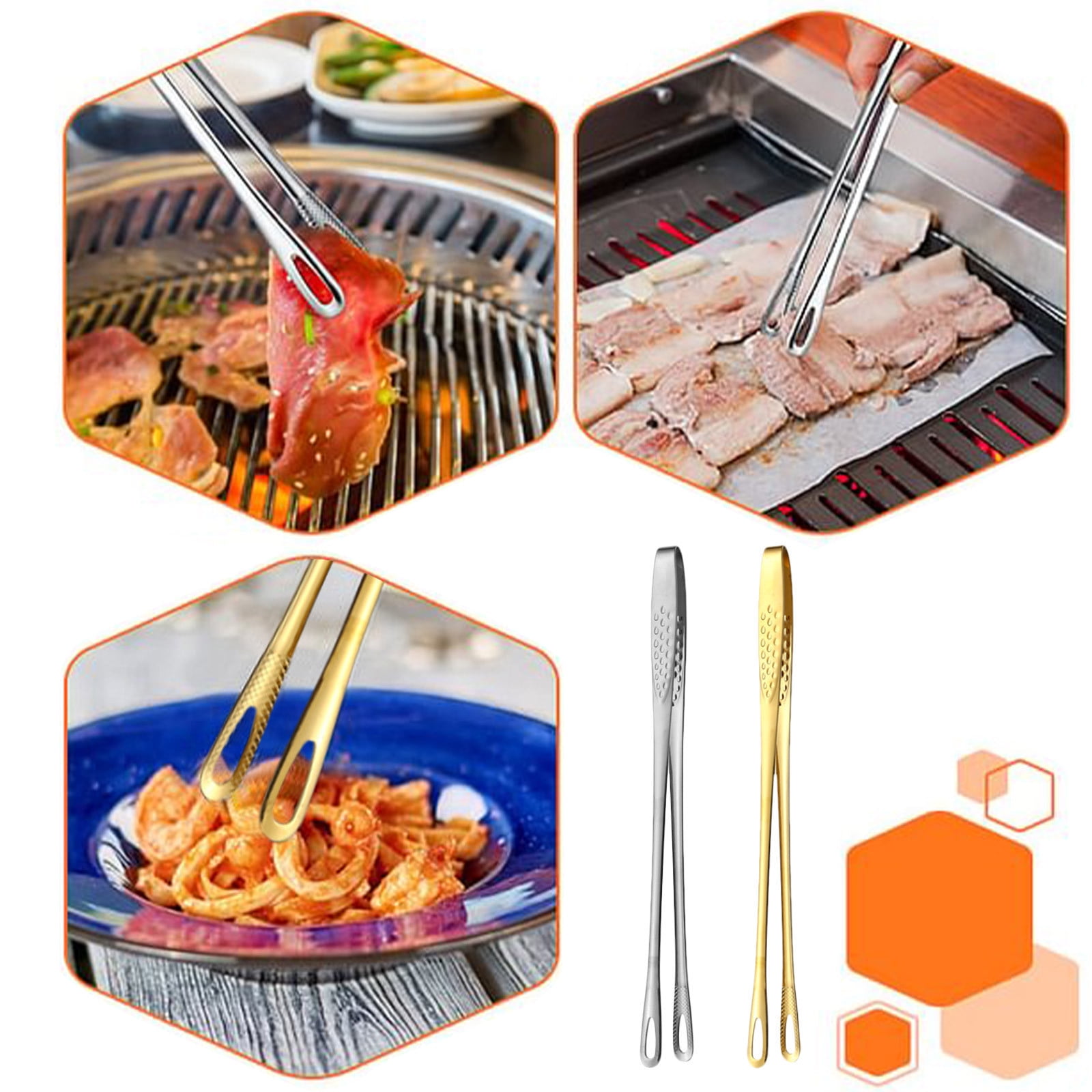 Clip 10" Stainless Steel Korean BBQ Tongs 1-Pack Garlic Grill Pliers ...