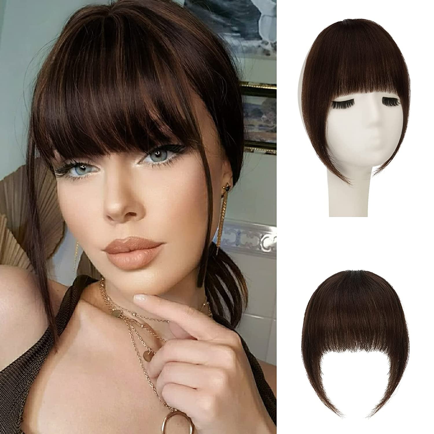 Clip in Bangs 100% Human Hair Extensions Flat Neat Bangs French Bangs ...