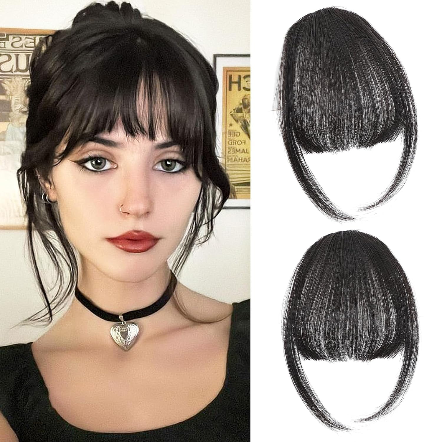 Clip in Bangs 100% Real Human Hair, Fake Bangs Clip on Bangs for Women ...