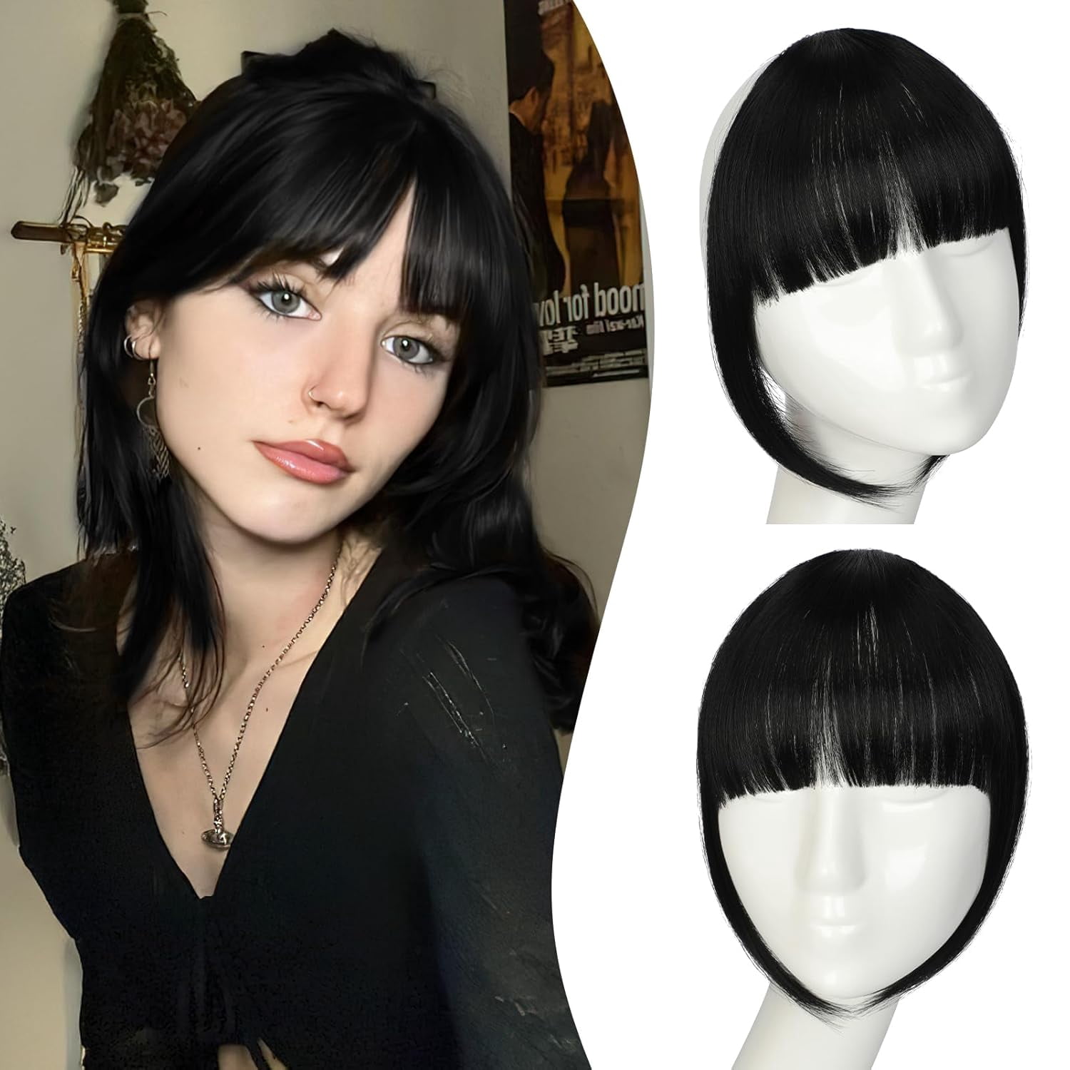 Clip in Bangs-Fake Bangs Hair Clip Dark Black French Bangs Hair Clip on ...