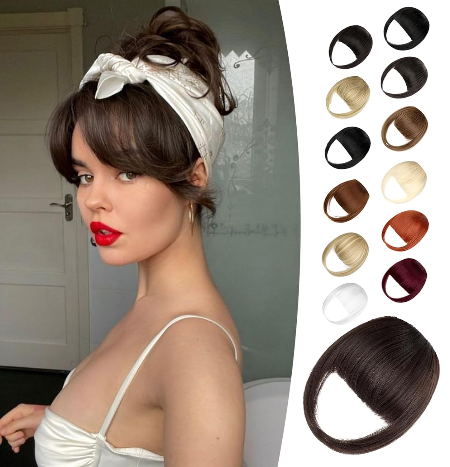 Clip in Bangs,Natural Fake Bangs Hair Clip,Medium Brown French Bangs ...