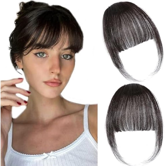 Clip in Bangs Real Human Hair Extensions Wispy Brown Black Bangs Hair ...