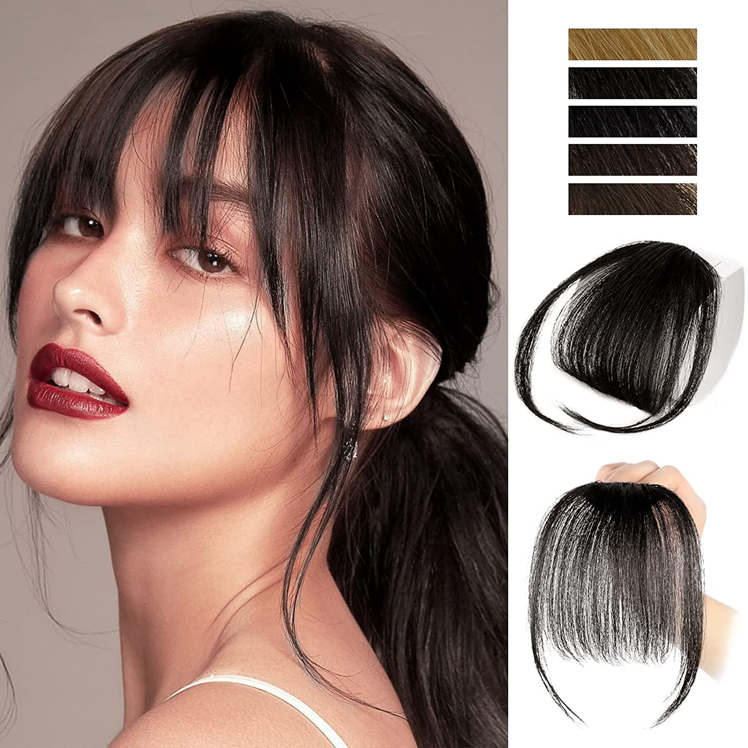 Clip in Bangs for Women 100% Human Hair Extensions Wispy Bangs Fringe ...