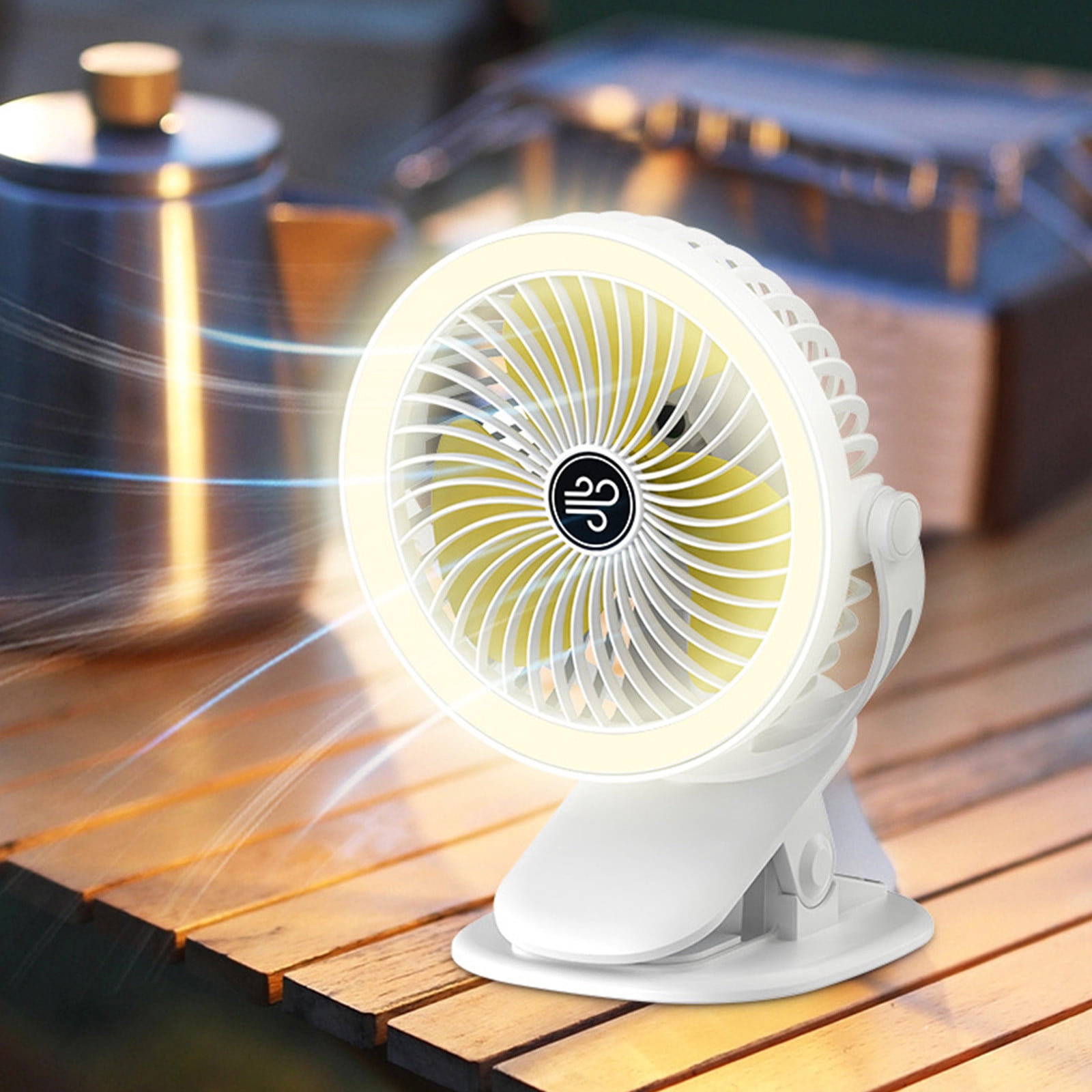 Clip On Desk Fan With LED Light,USB Rechargeable Portable Fan,3 Speed ...