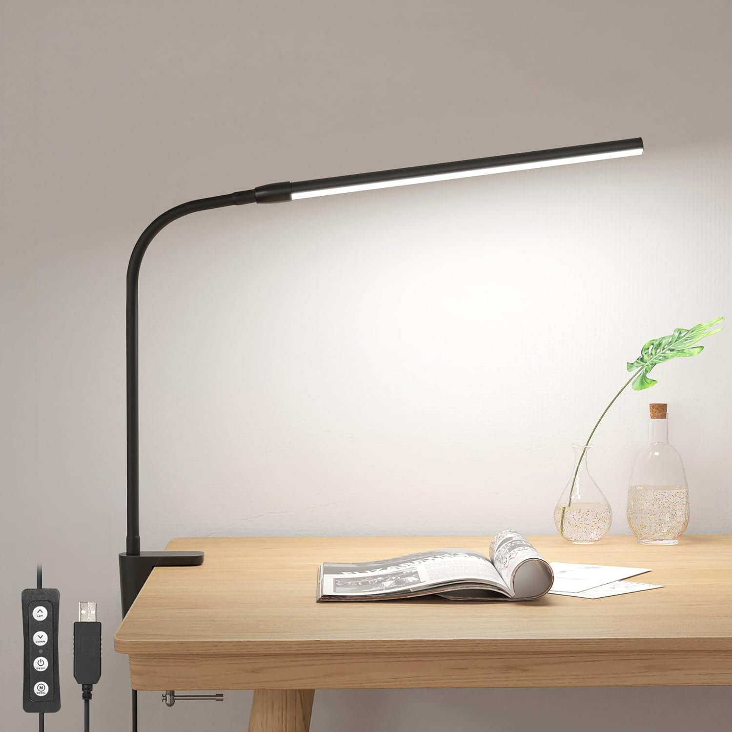 Clip on Desk Lamp LED Reading light Dimmable USB Small Clamp Lamp with ...