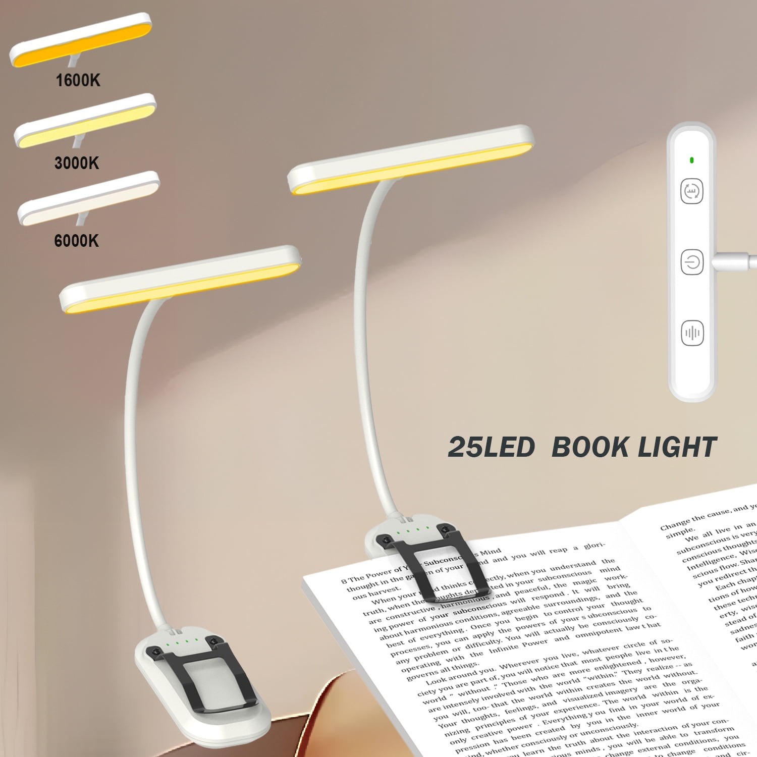 Clip On Desk Lamp, Ultra Thin Bookmark Eye-Caring Light, USB-C ...