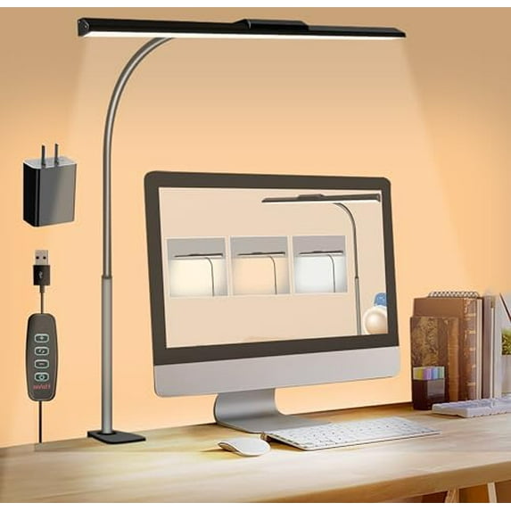 Clip On Desk Lamps for Office Home, Desk Lights with Clamp with 3 Light ...