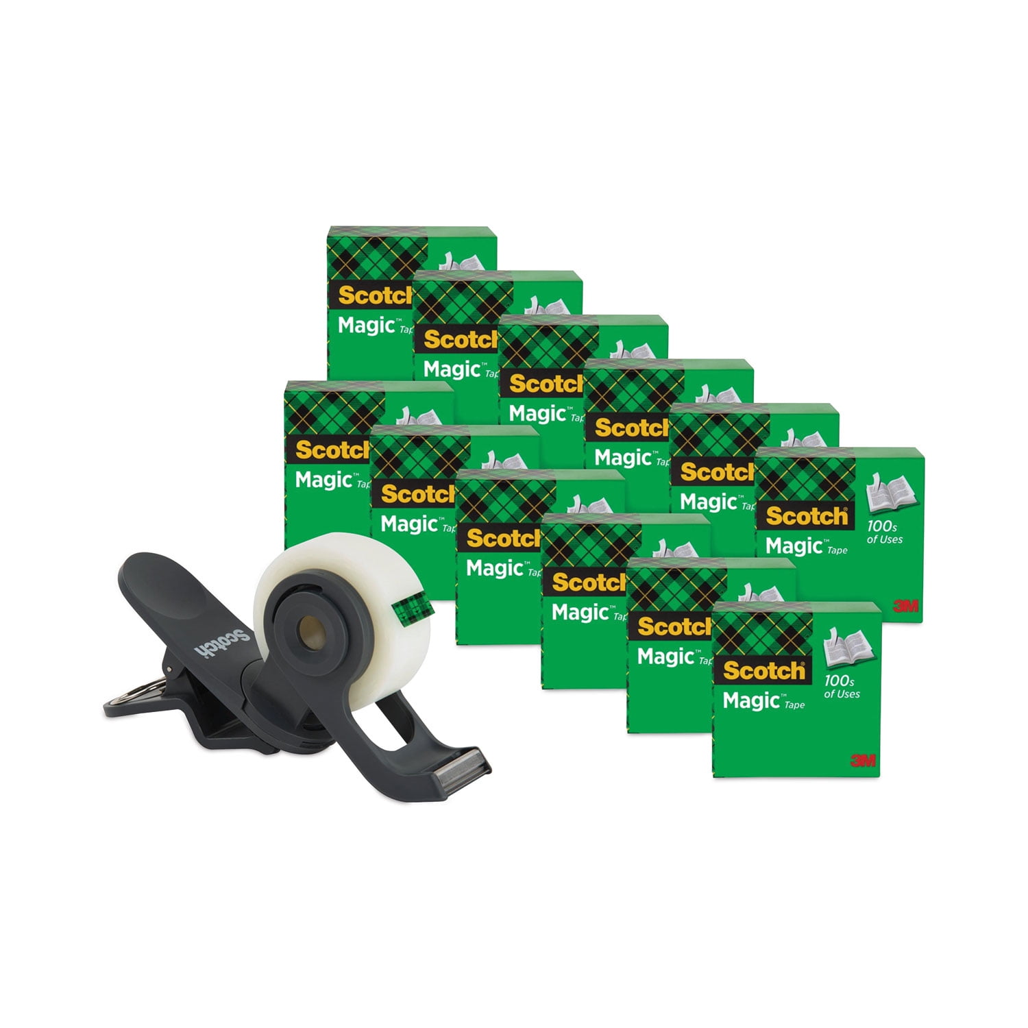 Clip Dispenser Value Pack With 12 Rolls Of Tape, 1" Core, Plastic ...