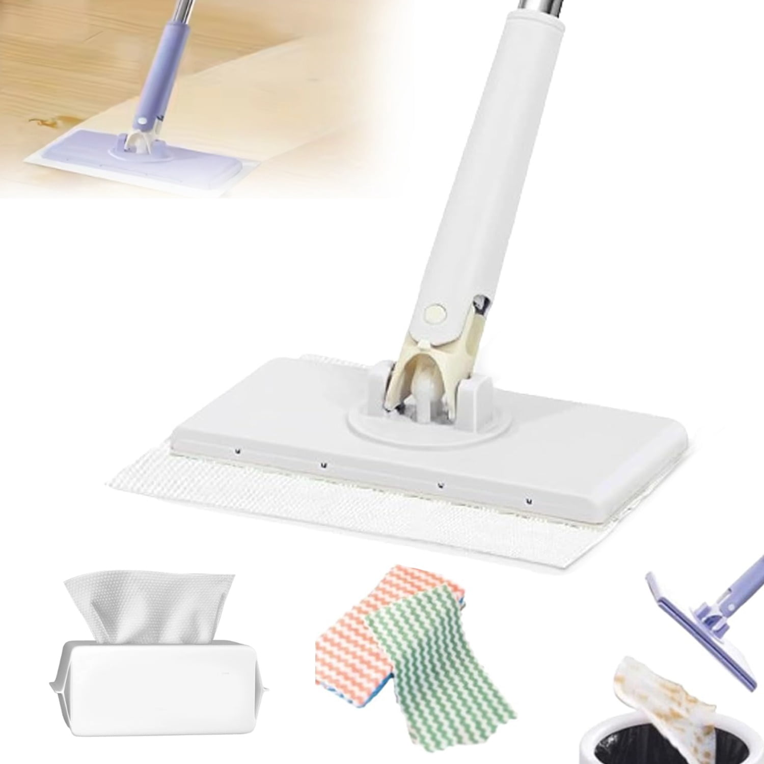 Clip to Grip Mop, 28/36in Disposable Dust Portable Mop, Cloth Changing ...