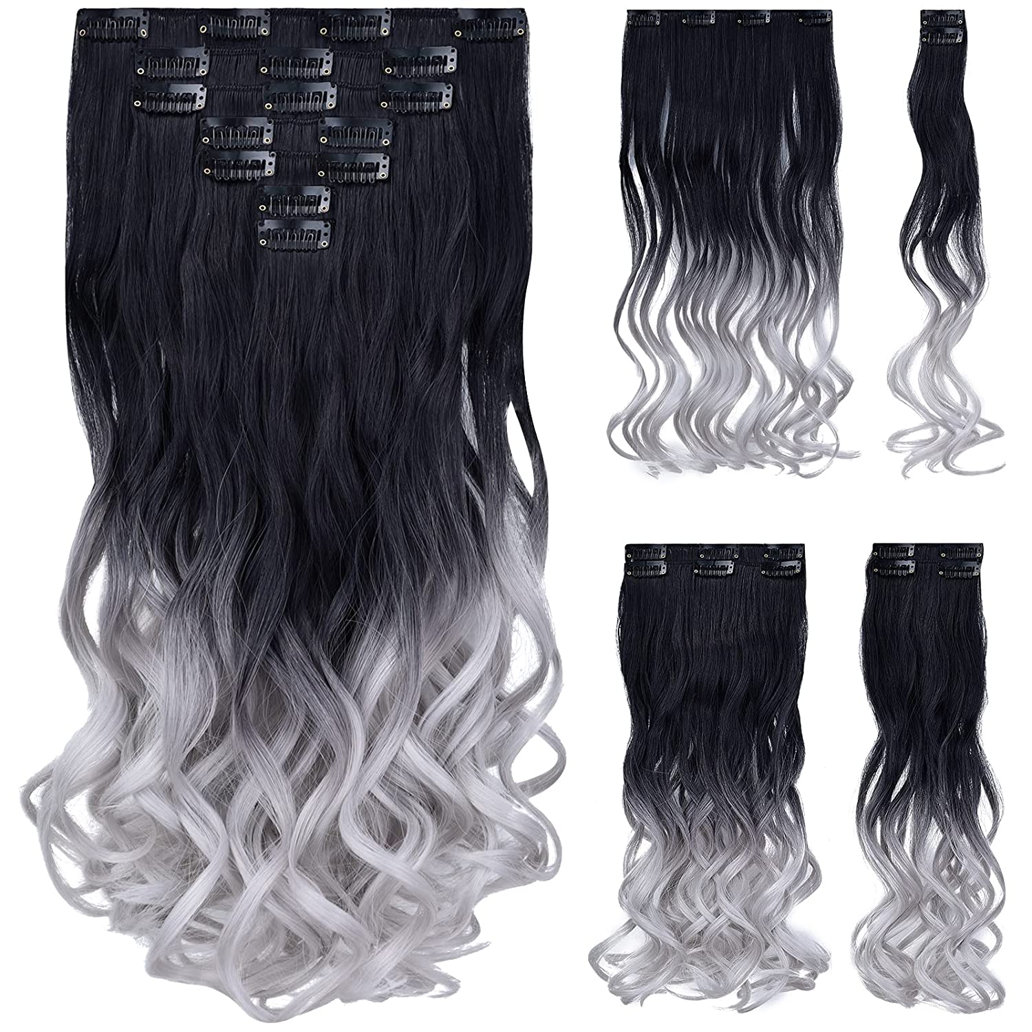 Clip Hair Extension White Hair Extensions Wavy 18" 5 Oz Synthetic Cheap ...