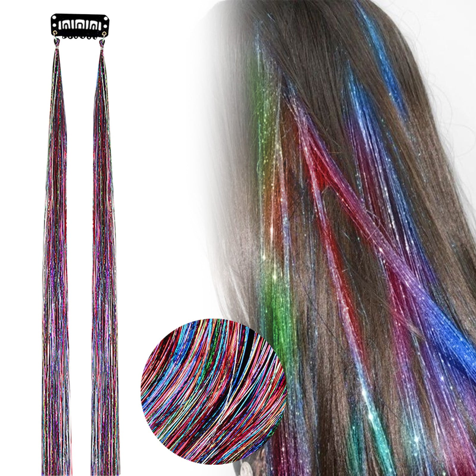 Clip In Hair Extensions 19.7 Inch Kit - Glitter Tinsel Hair, Clip On ...