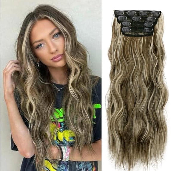 Clip in Hair Extensions 4 count Ash Medium Brown Highlights Hair ...