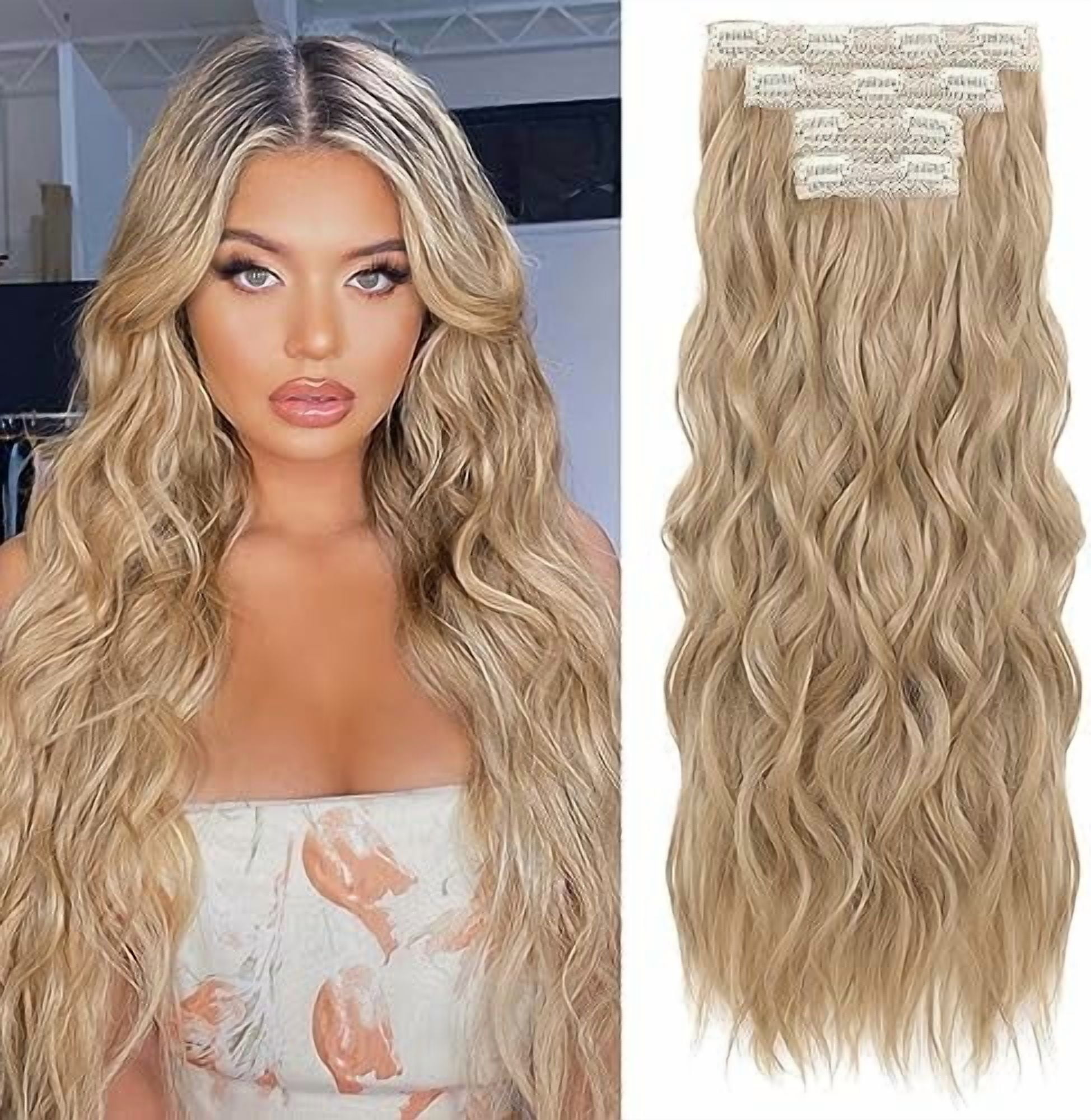Clip in Hair Extensions, 4 count Blonde Hair Extensions 24" Thick Long ...
