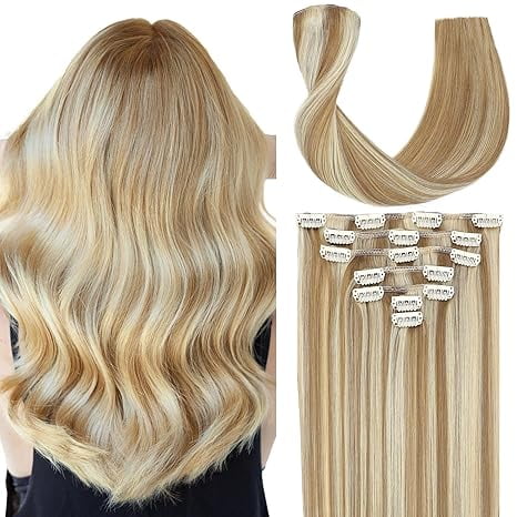 Clip in Hair Extensions Real Human Hair 14 Inch Human Hair Clip in ...