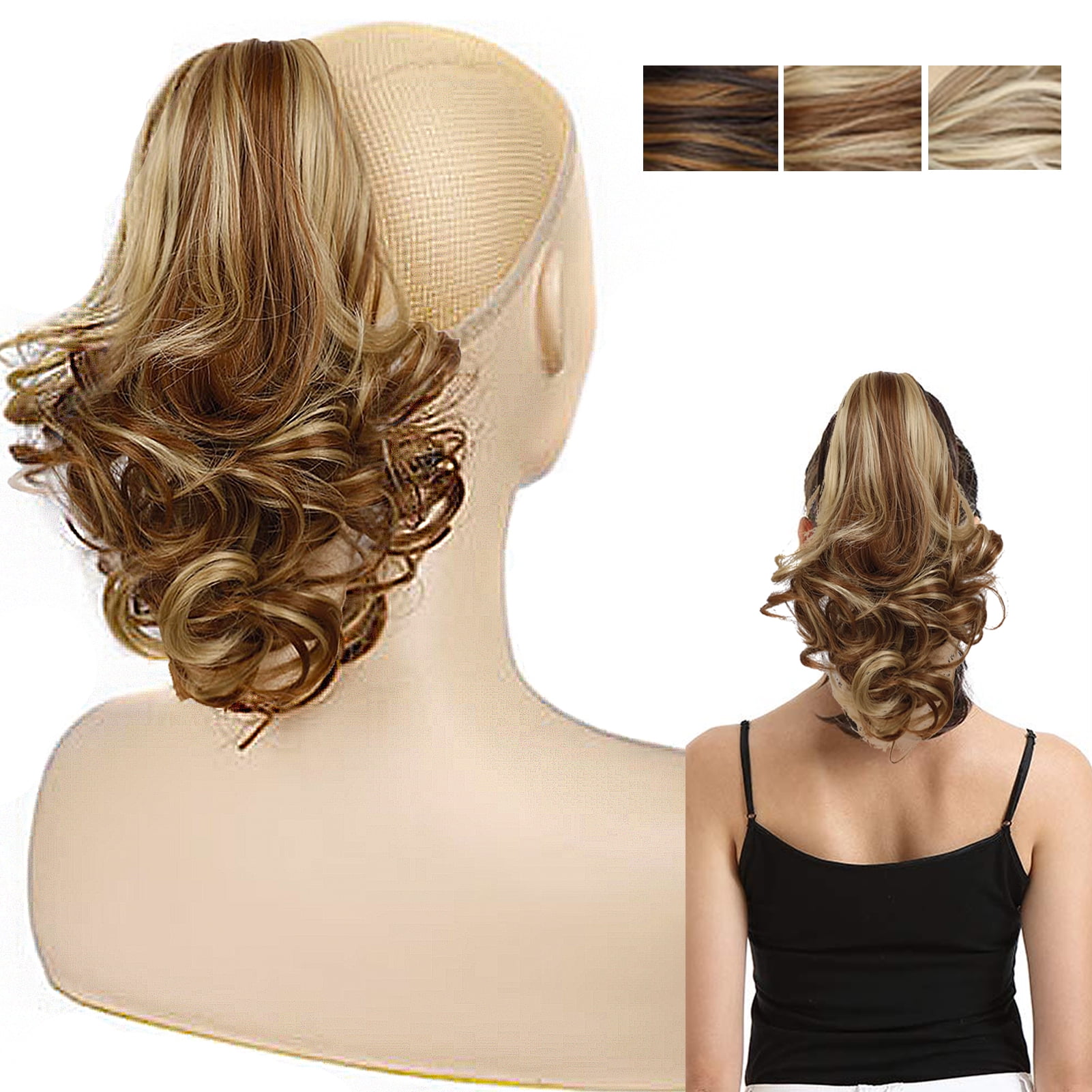 Clip in Hair Ponytail Extension Drawstring Curly Fake Pony Tail Clip ...