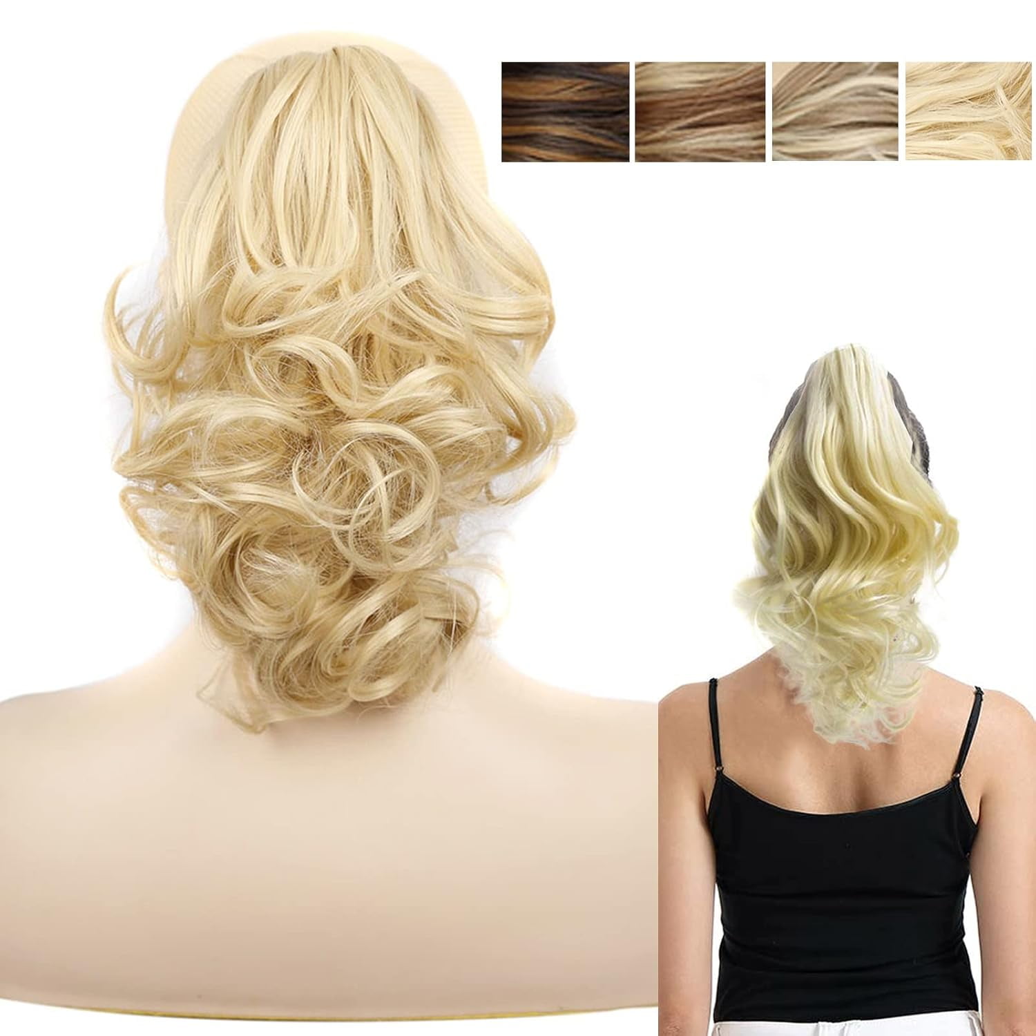 Clip in Hair Ponytail Extension Drawstring Curly Fake Pony Tail Clip ...