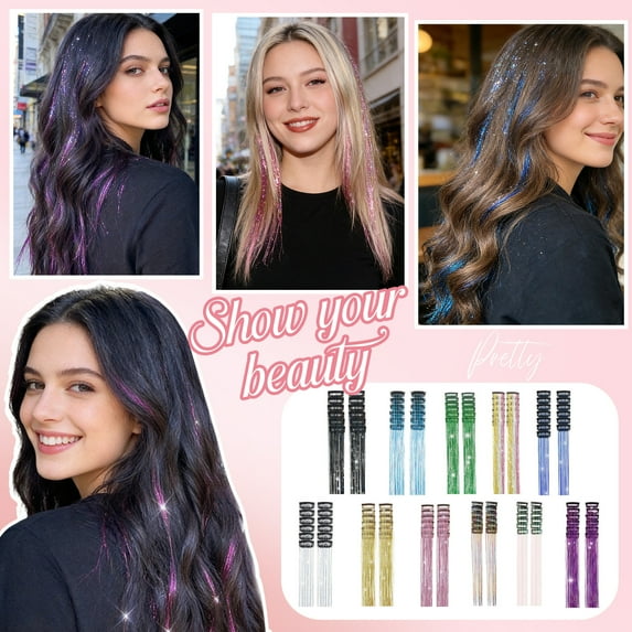 Clip In Hair Tinsel 12 Pcs Hair Tinsel Clip In Glitter Tinsel Hair ...