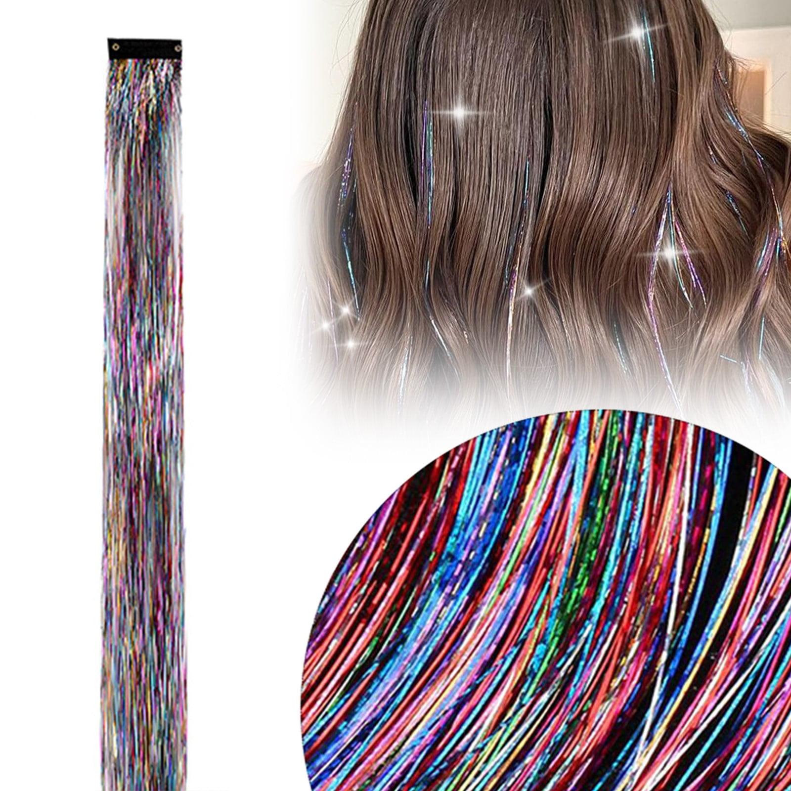 Clip In Hair Tinsel Extensions Glitter Hair Strands Snap Clip Synthetic ...